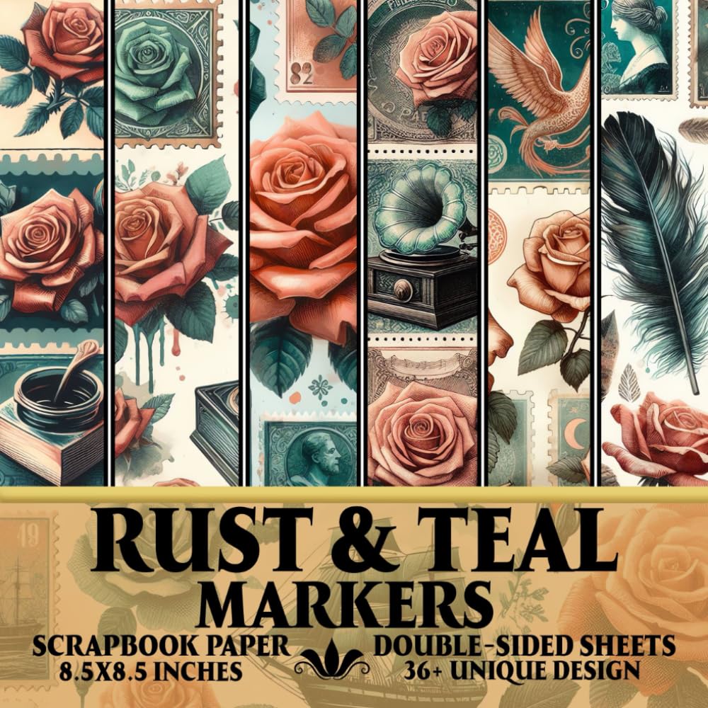 Rust & Teal Markers Scrapbook Paper: 36 Sheets of Decorative Craft ...