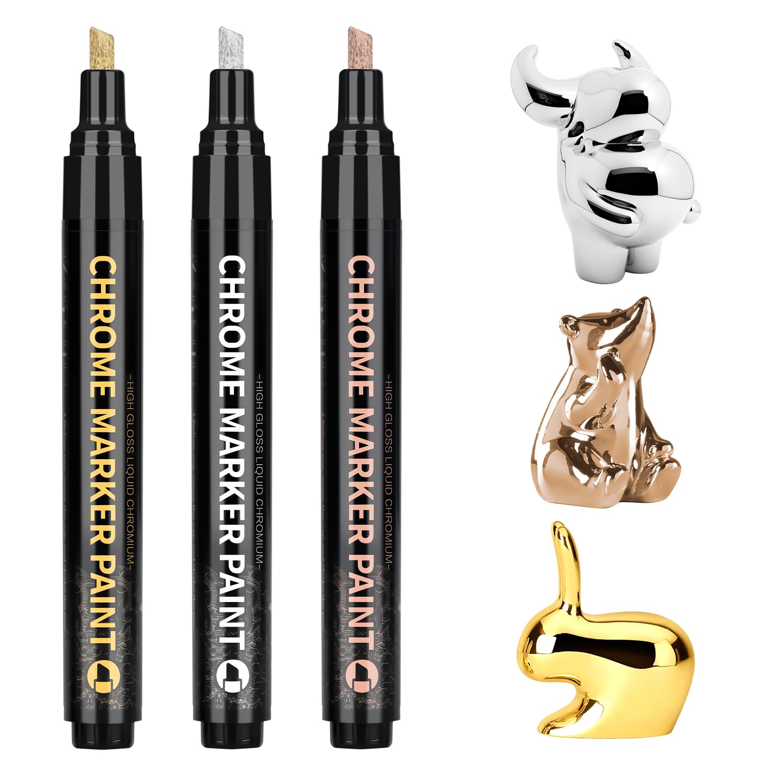 Nesayerk Metallic Chrome Markers, 3 Colors Permanent Markers Mirror ...