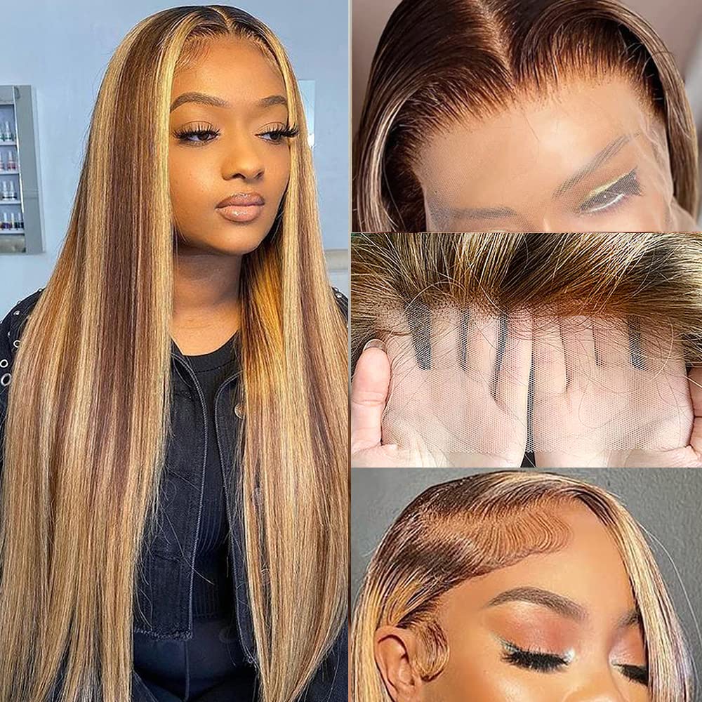 Amazon.com : Ombre Highlight Lace Front Wig Human Hair 180% Density ...
