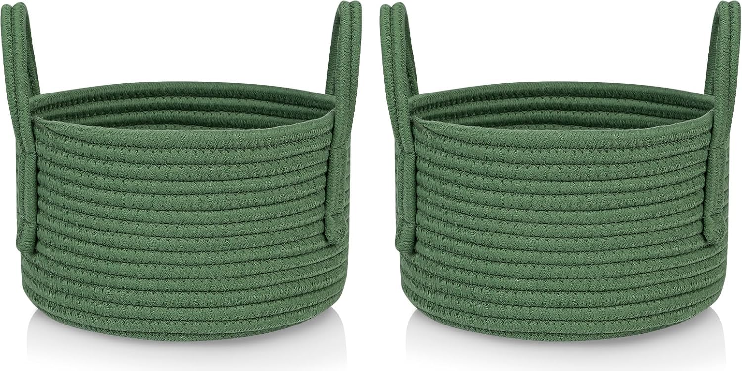 Amazon.com: CubesLand Small Woven Baskets,Cute Green Baskets Set 2,Cube ...