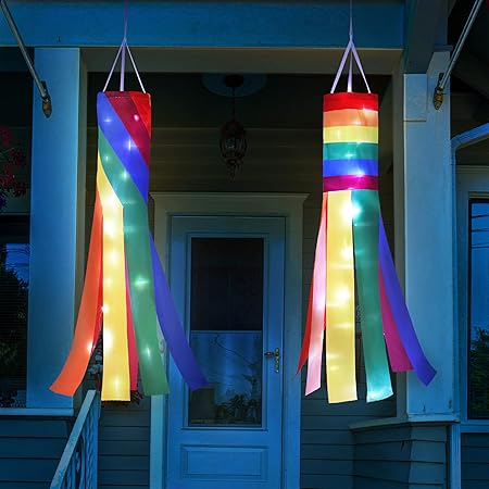 Amazon.com: 2 Pcs Rainbow Windsock with LED Lights, 40 Inch Colorful ...