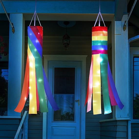 Amazon.com: 2 Pcs Rainbow Windsock with LED Lights, 40 Inch Colorful ...