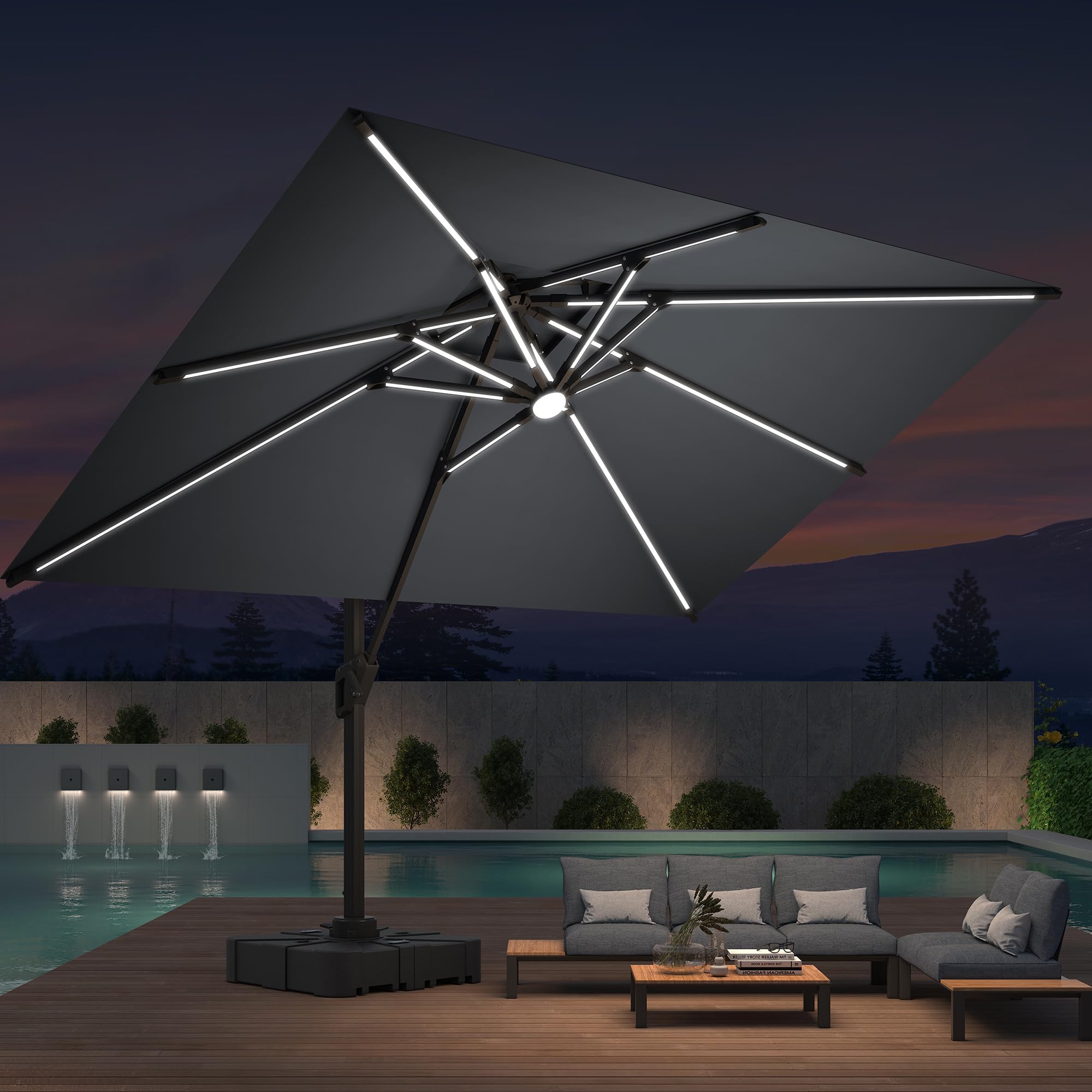 9' X 12' Cantilever Outdoor Patio Umbrellas with Solar Powered Led ...