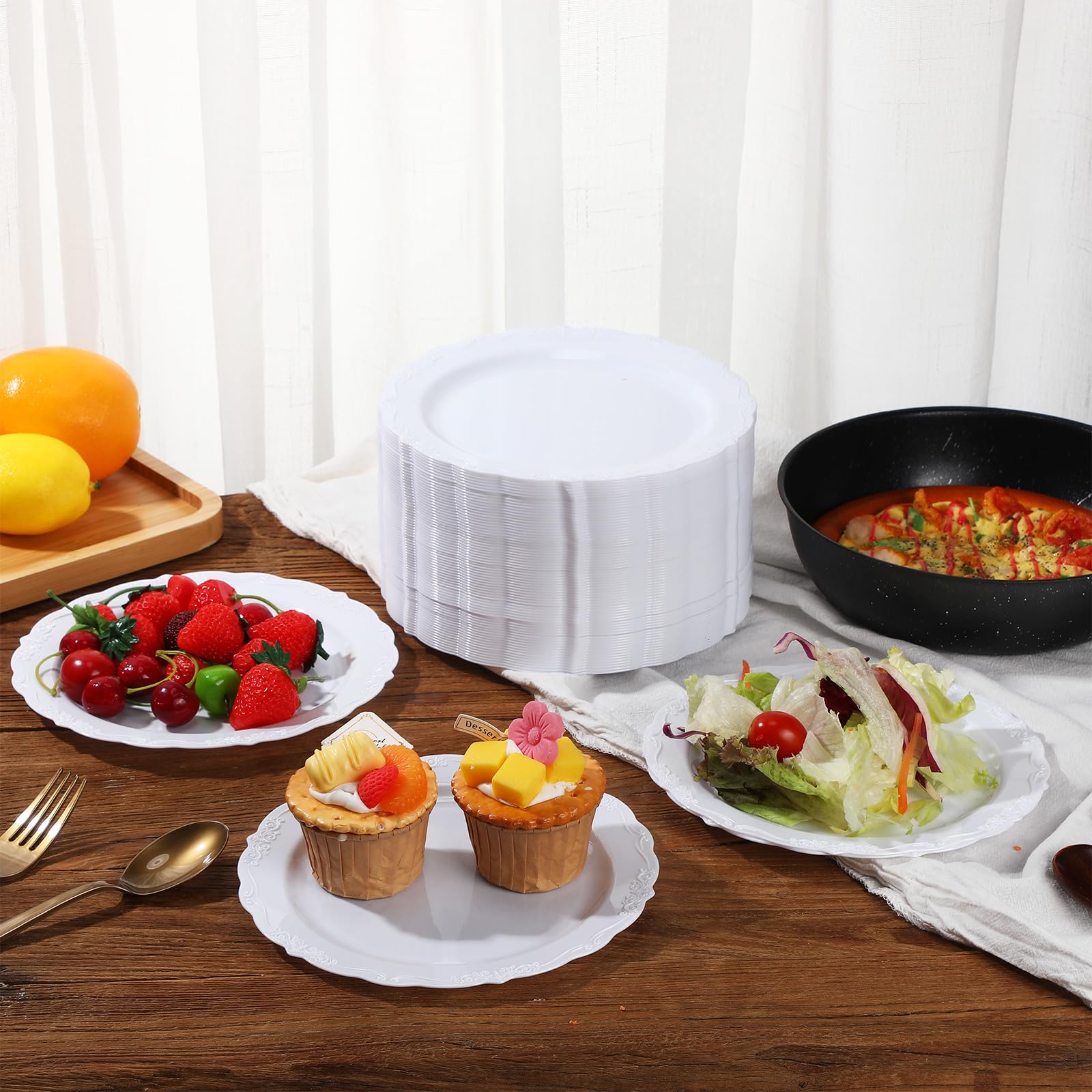 Snapklik.com : 200 Piece White Plastic Plates 7.5 Inch Disposable Heavy ...