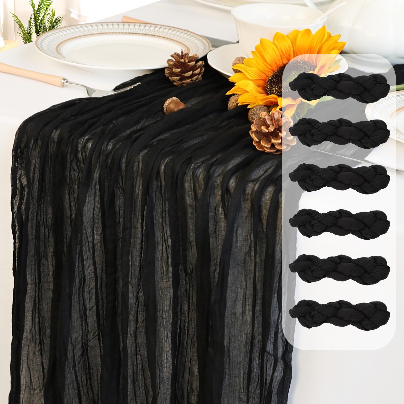 Amazon.com: 6 Pack Black Cheesecloth Table Runner 10ft Boho Gauze ...
