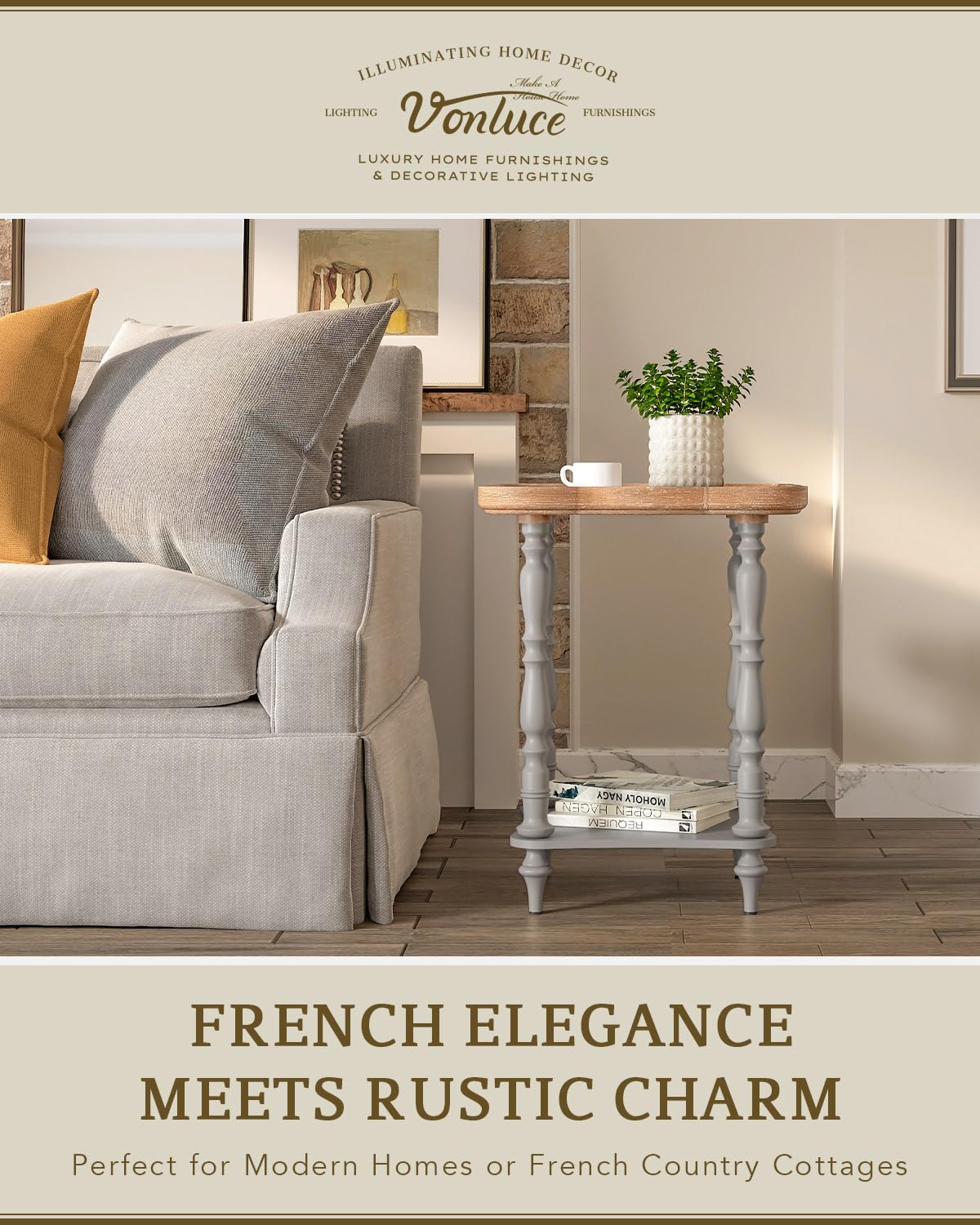 Snapklik.com : French Country End Table, 19 Square Farmhouse Rustic ...