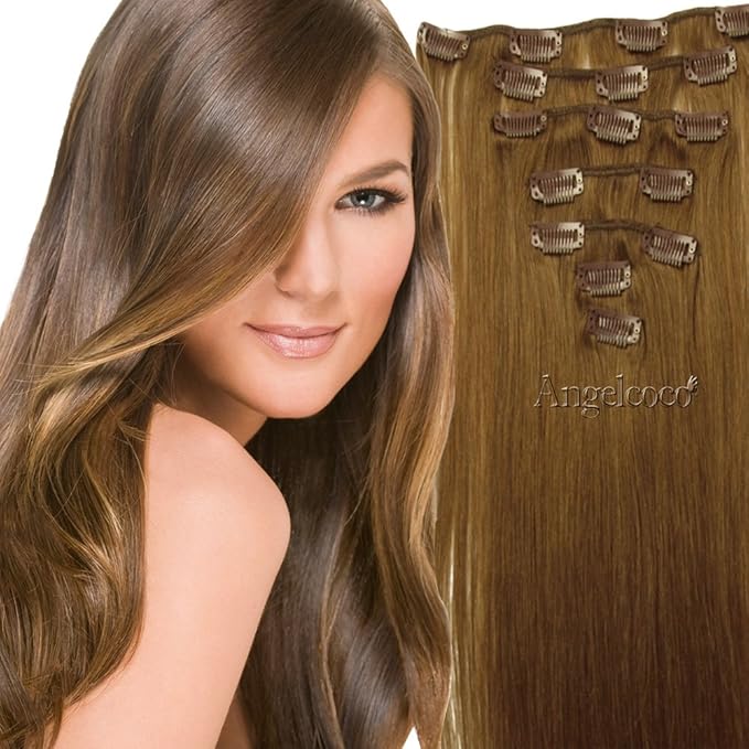 Angelcoco Extension Capelli Veri Remy Con Clip 45cm 7 Pz 70g Colore 12 ...