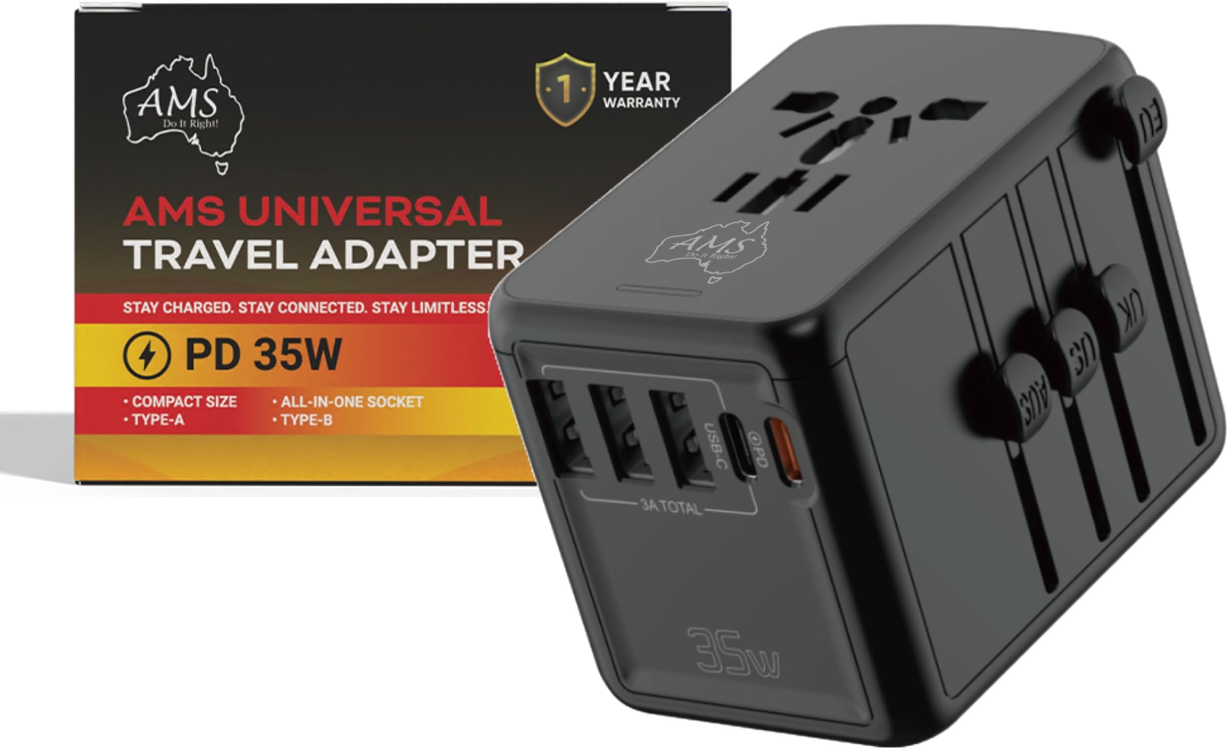 Universal Travel Adapter 35W PD Offers 1xMulti AC Outlet & 2xUSB-C ...