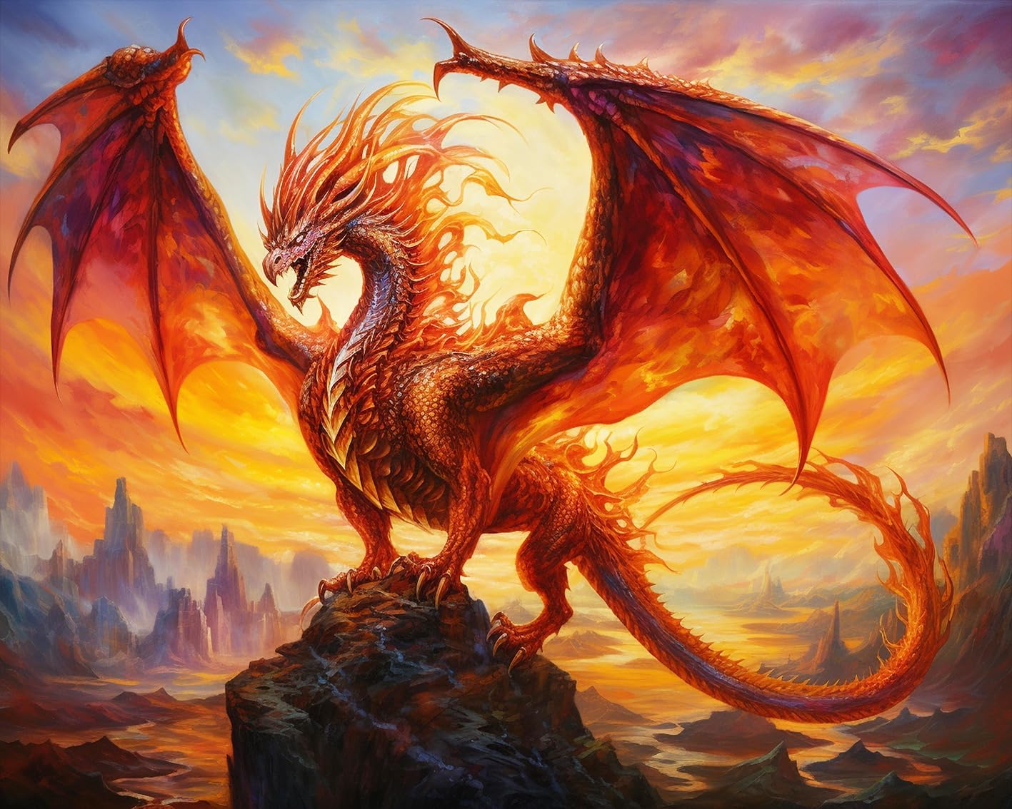 TISHIRON Malen Nach Zahlen Für Erwachsene Drache Auf Einer Klippe Im ...