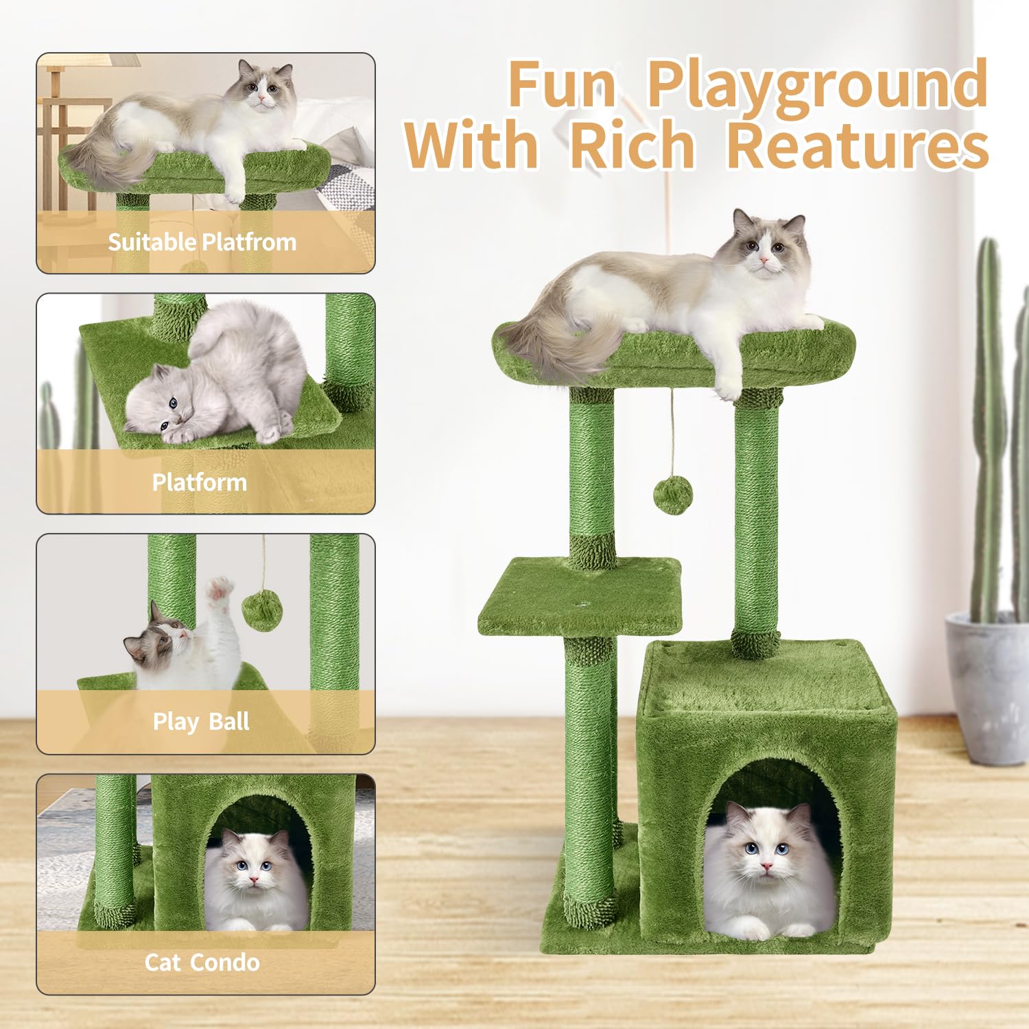 FISH&NAP Cute Cat Tree Kitten Cat Tower for Indoor Cat Condo Sisal ...