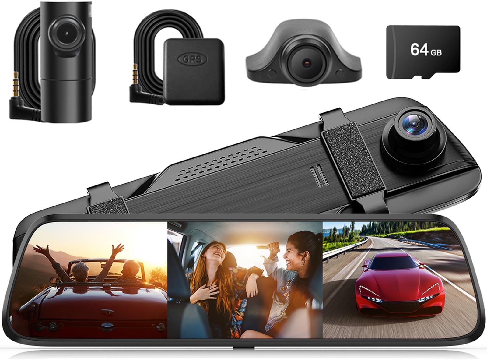 Amazon.com: Mirror Dash Cam, 4K Rear View Mirror Camera, 12'' Front and ...