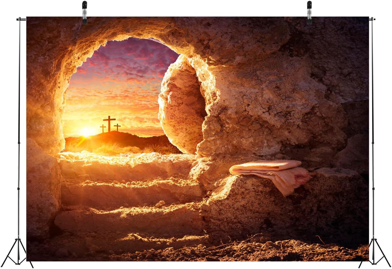 Amazon.com : BELECO 15x10ft Fabric Easter He is Risen Backdrop Empty ...