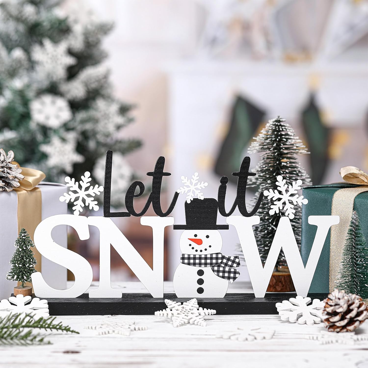 Amazon.com: MiniInflat Let It Snow Table Decor Winter Metal Table Sign ...