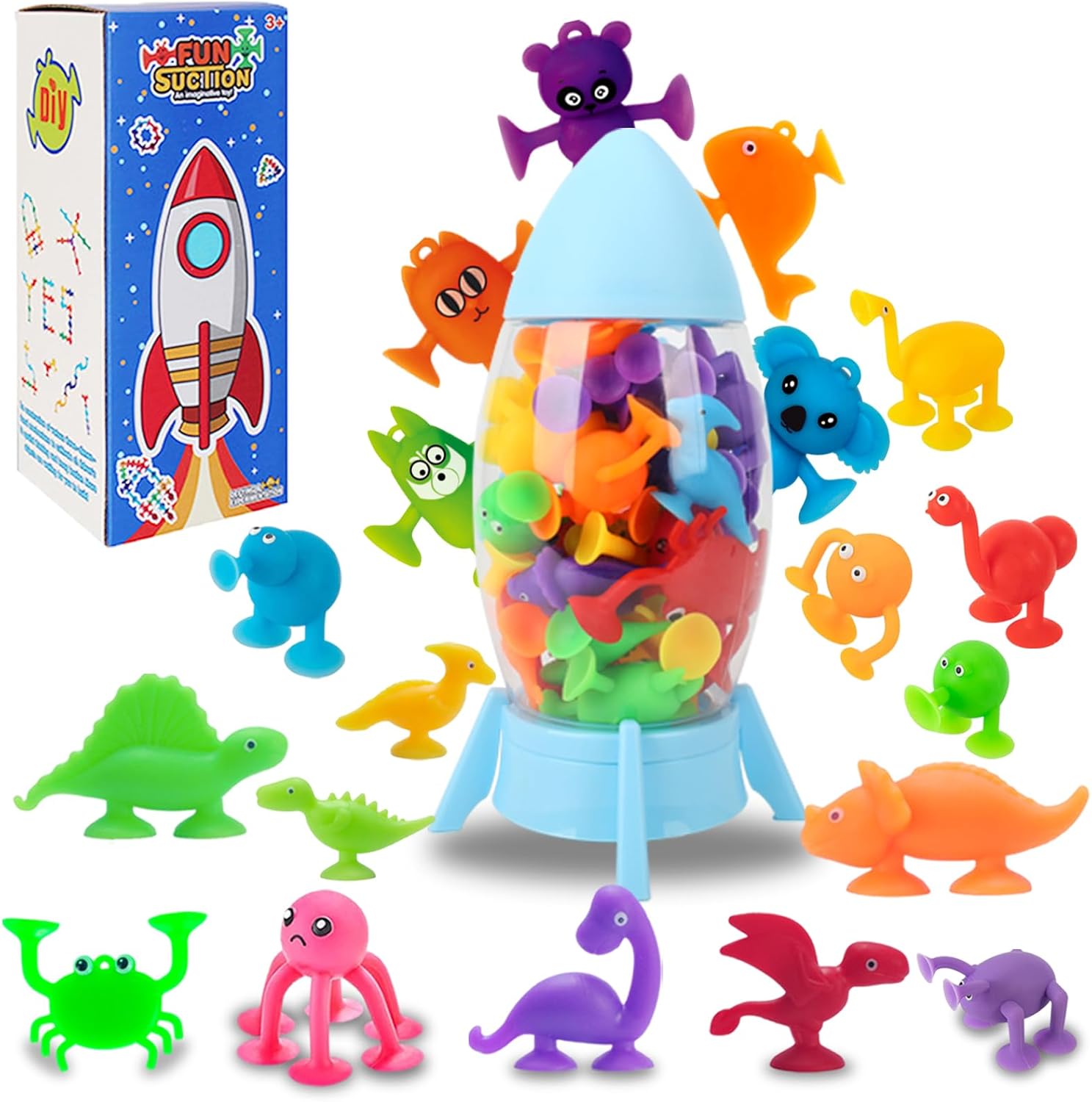 Suction Cup Toys Bath Toy Set for Kids, 32PCS Slicone Stacking Toys No ...