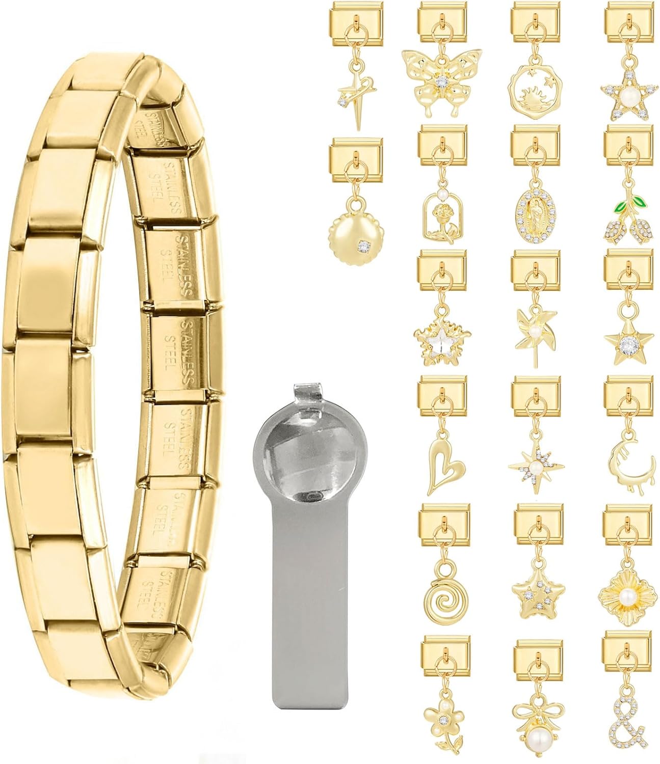 Amazon.com: papasgix Italian Charm Bracelet Gold Silver Set with ...
