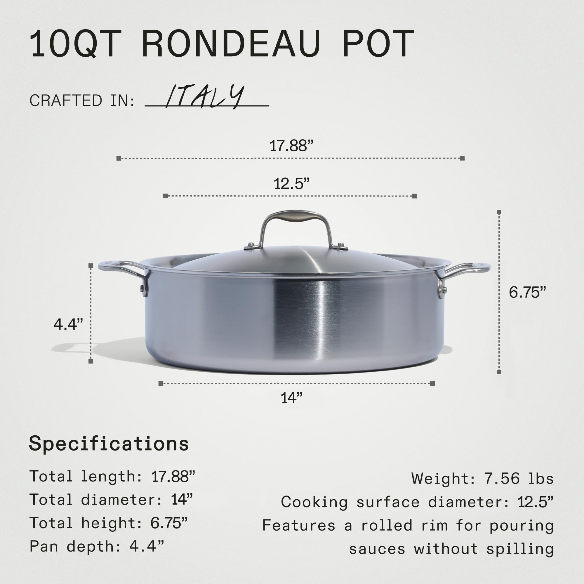 Snapklik.com : Cookware - 10 Quart Stainless Steel Rondeau Pot w/Lid ...