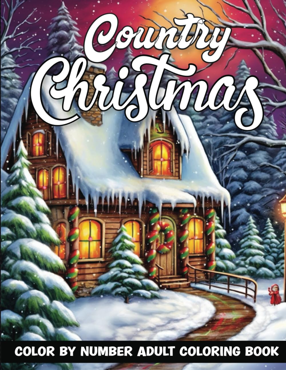 country christmas color by number adult coloring book: Large Print ...