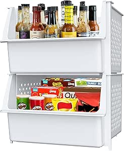 Amazon.com - TidyFriend Plastic Stackable Storage Bins for Pantry, 2 ...