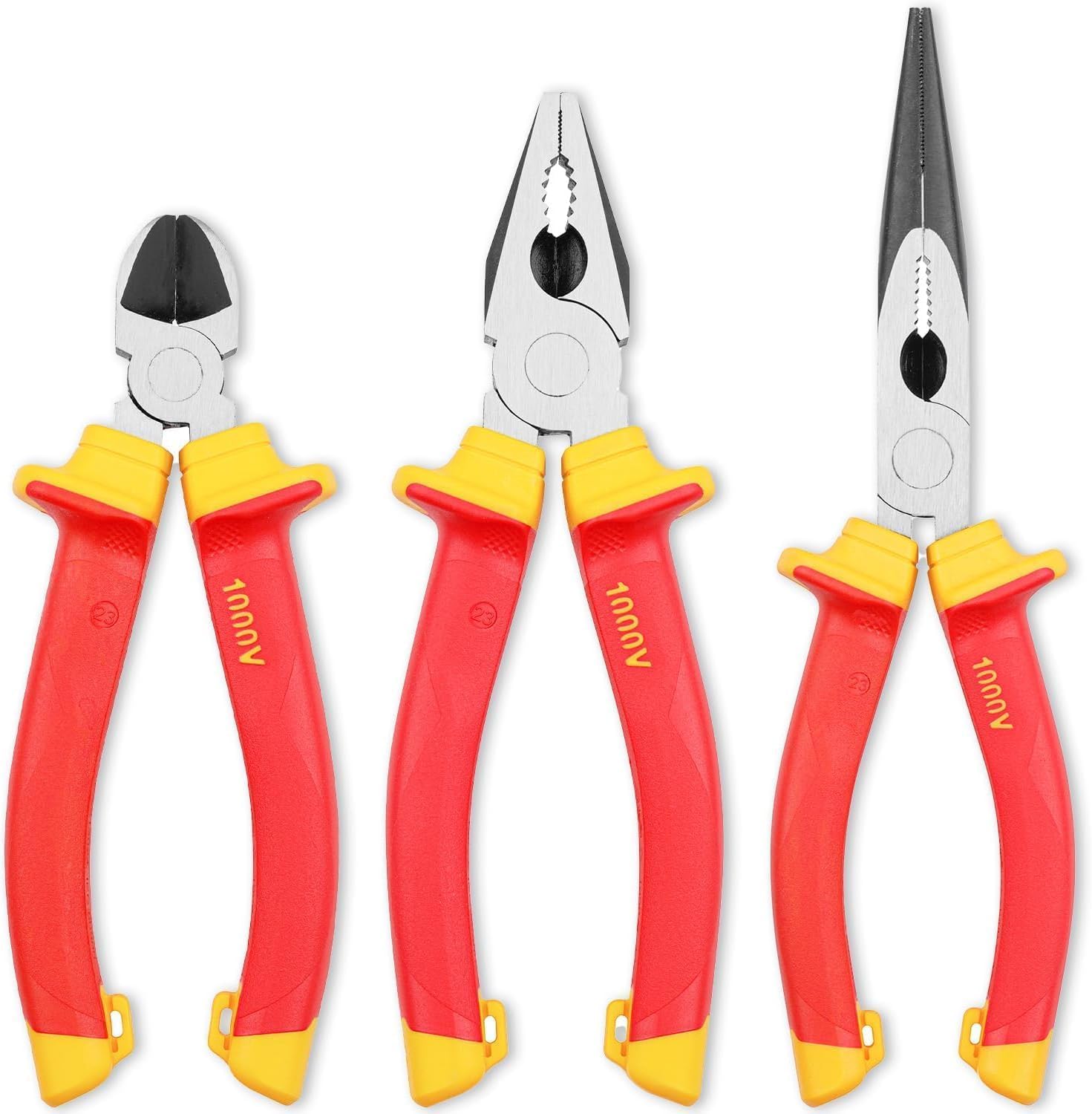 INGCO 3Pcs High Leverage Pliers Set, 8" Combination Pliers and 7 ...