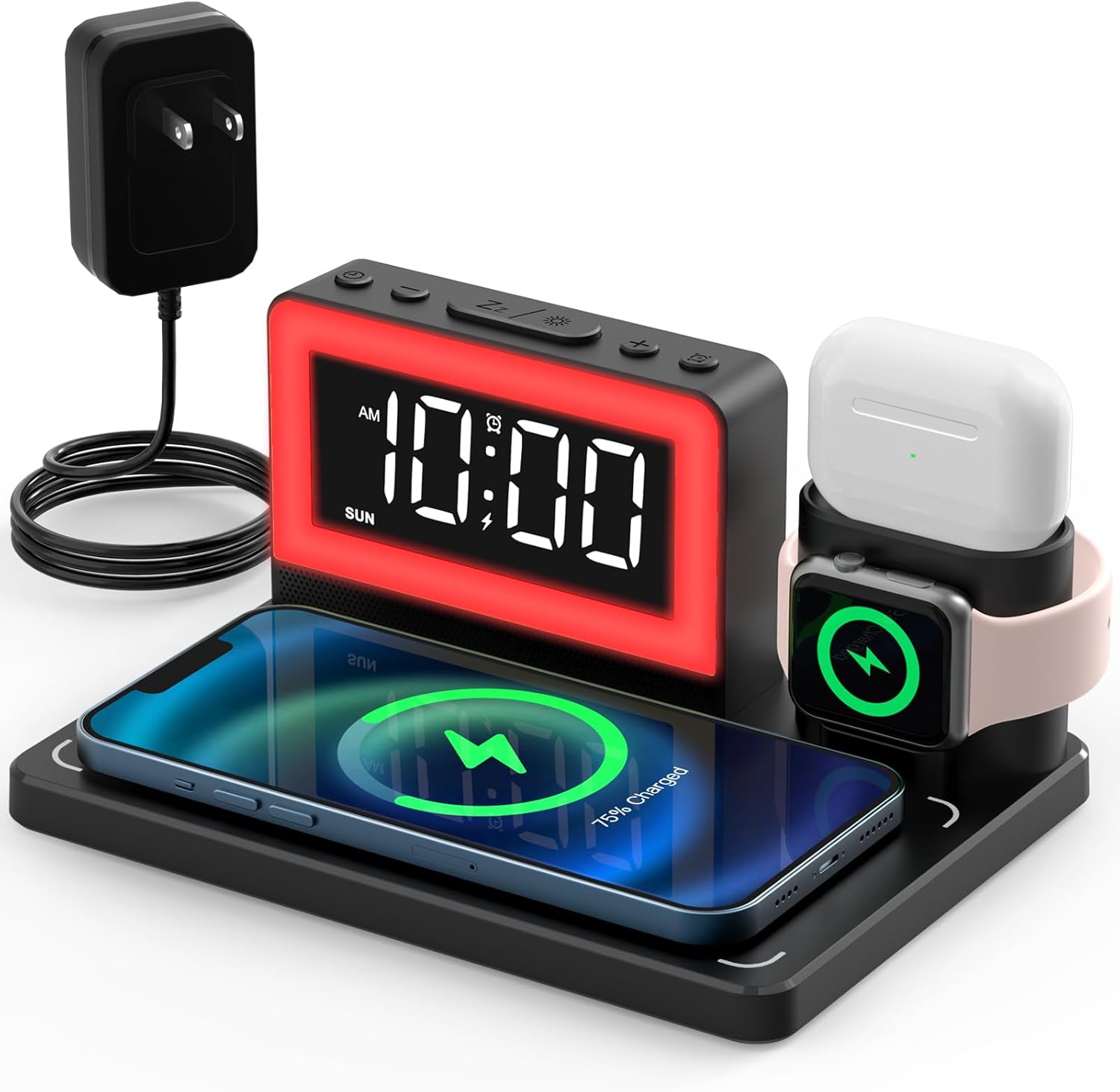 Amazon.com: Wireless Charging Station with Alarm Clock and Night Light ...