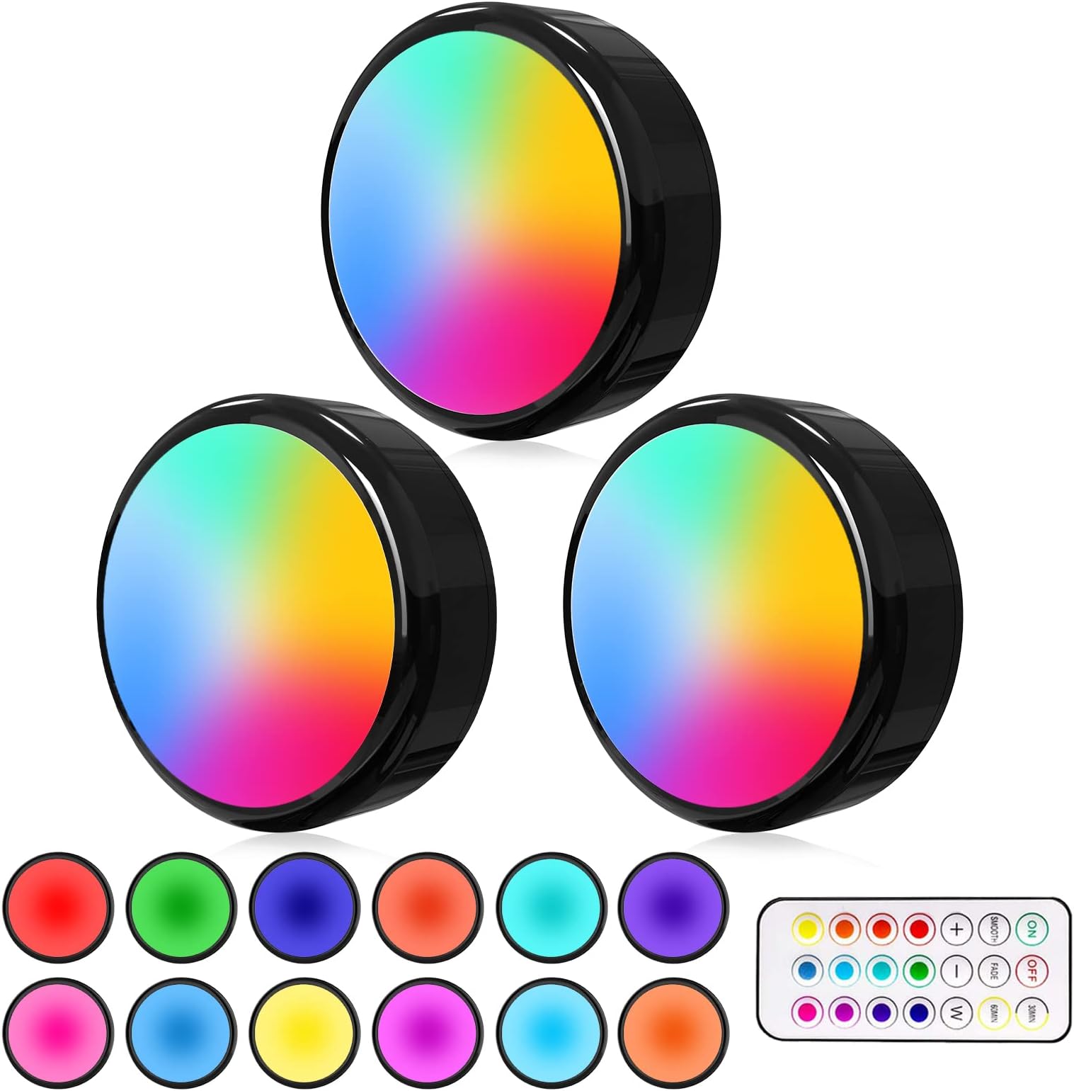 swesara Puck Lights Battery Operated with Remote Stick on Push Lights ...