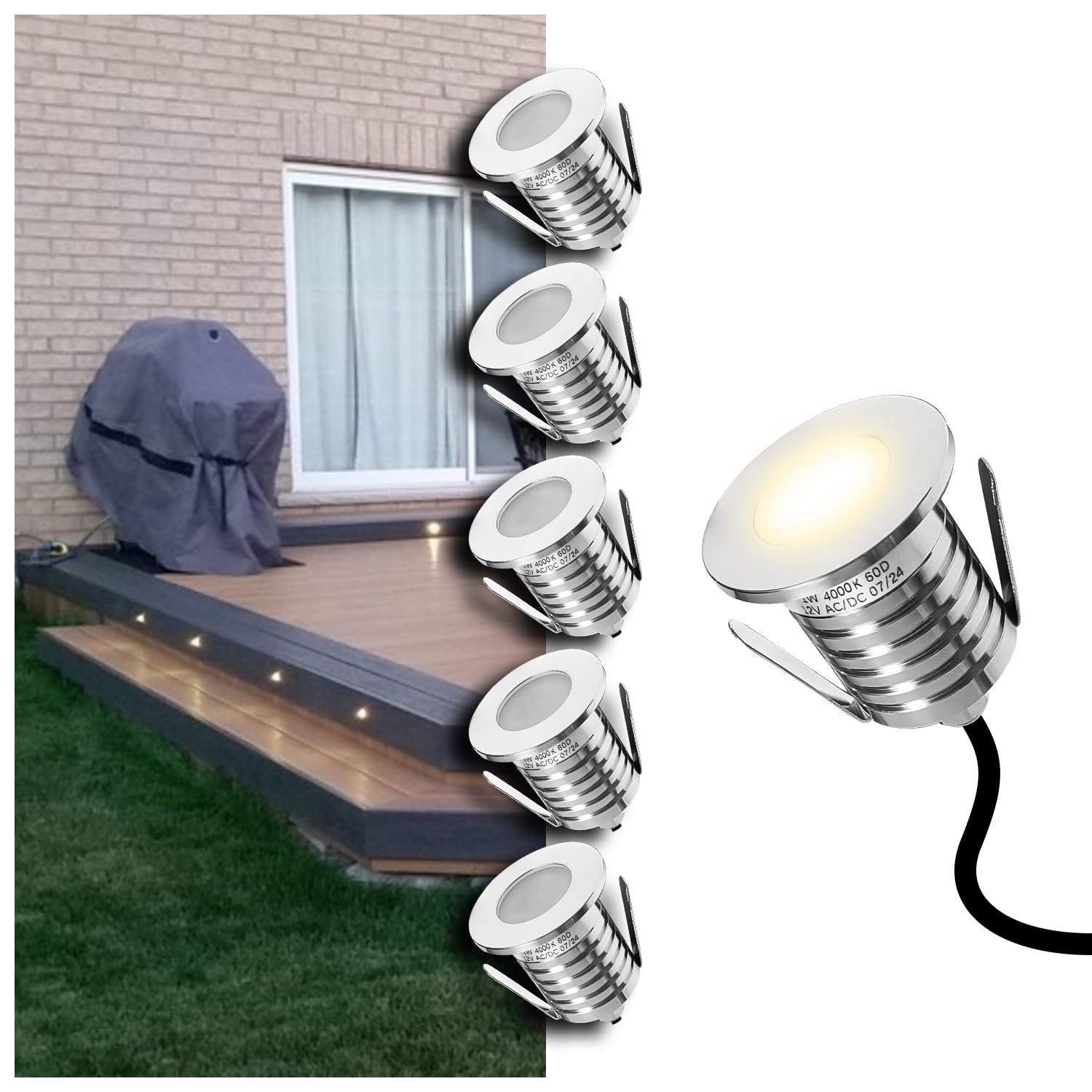 MALORY Recessed LED Deck Light, 3W 4000K12V Low Voltage Landscape ...