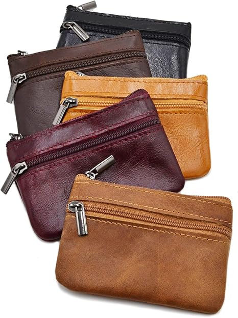 Amazon.com: Women Genuine Leather Coin Pouch Zip Mini Purse Wallet Key ...