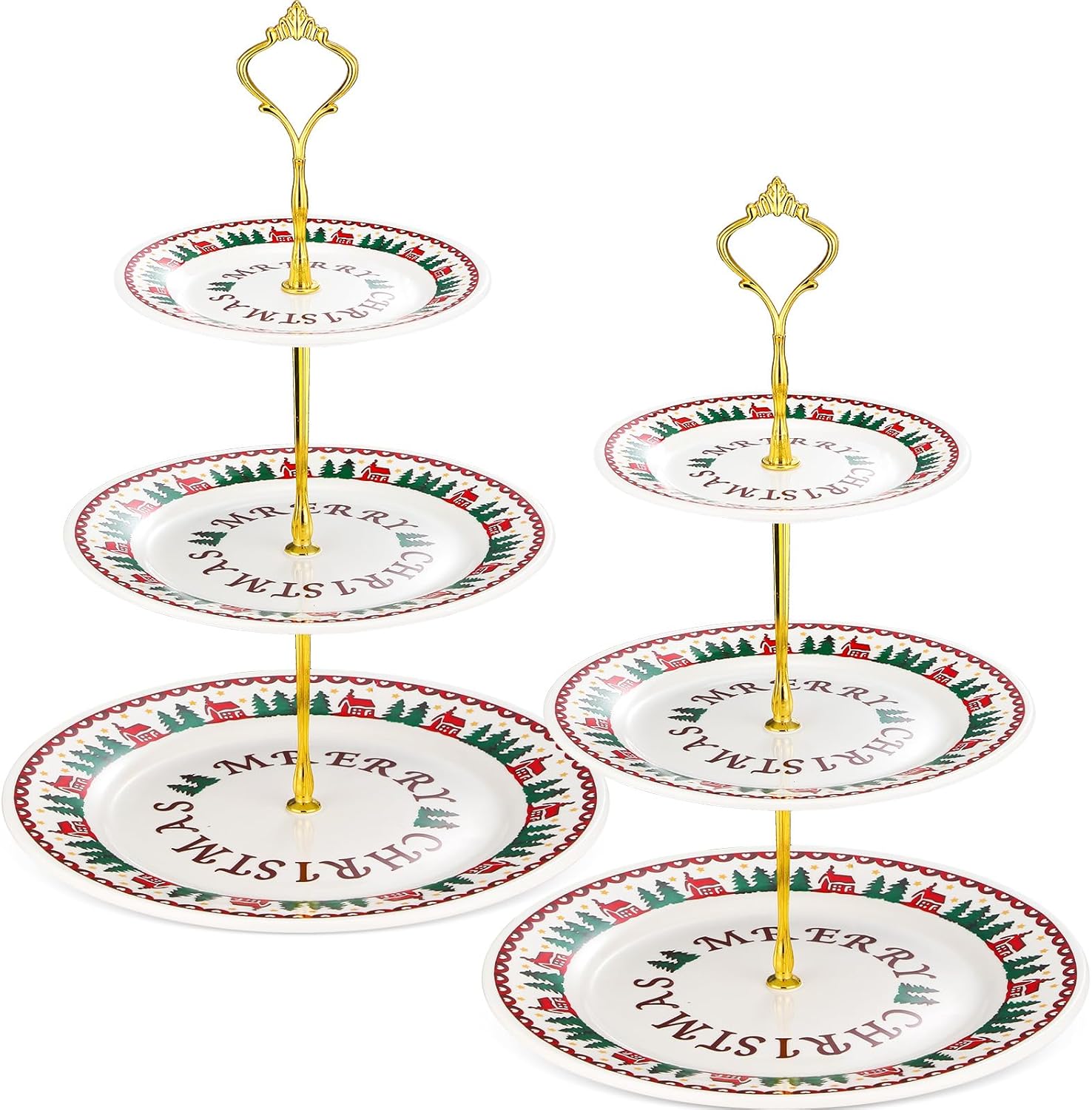 Amazon.com | Yaomiao 2 Sets Christmas Ceramic 3 Tier Cake Stand ...