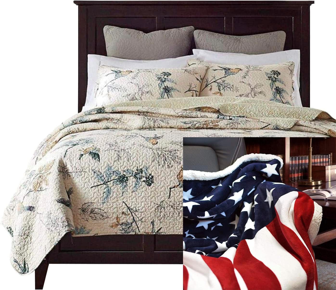 Amazon.com: Brandream Beige Quilts King Size Coverlet Set Birds Bedding ...