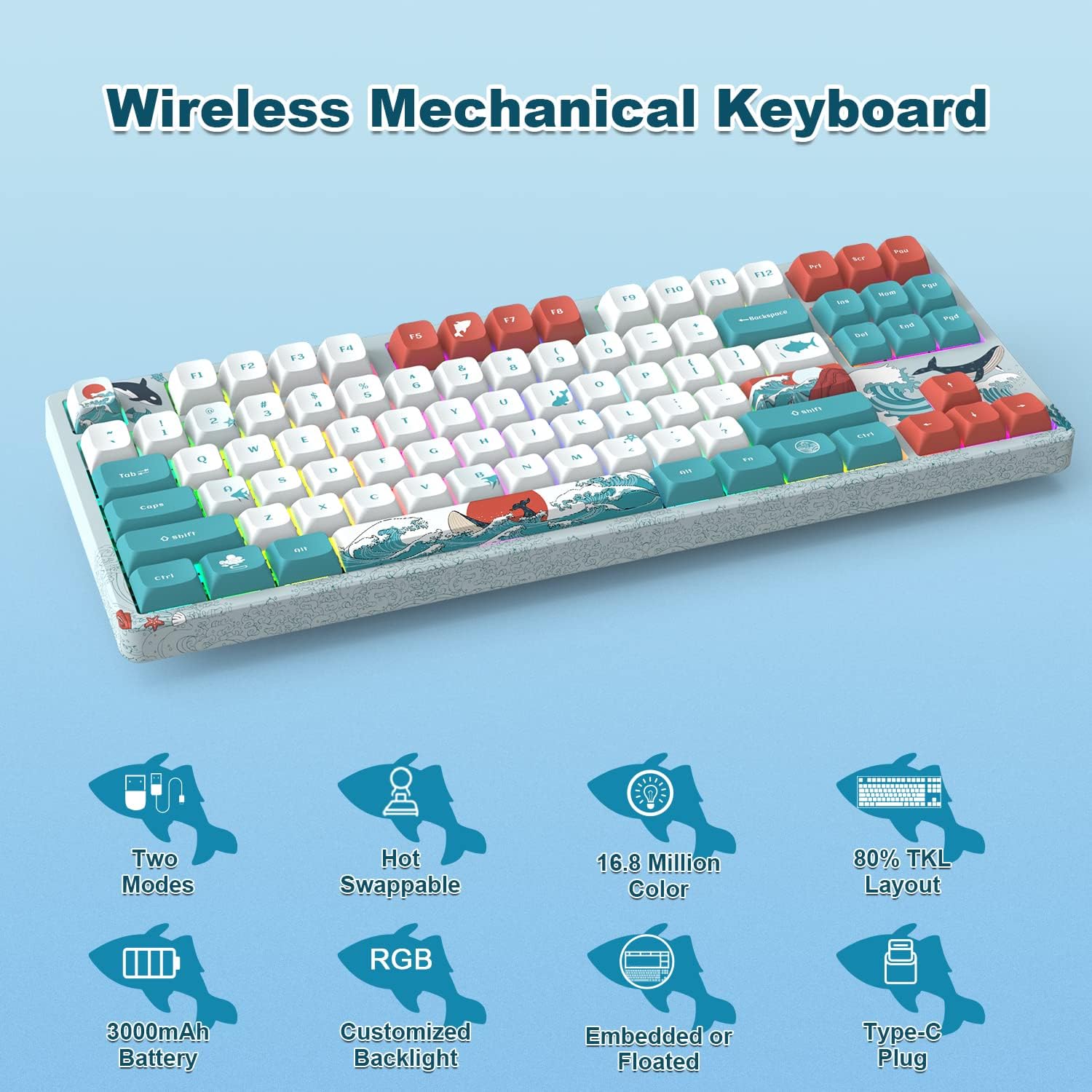 Buy COSTOM XVX M87 TKL Mechanical Keyboard, Hot Swappable Wireless ...