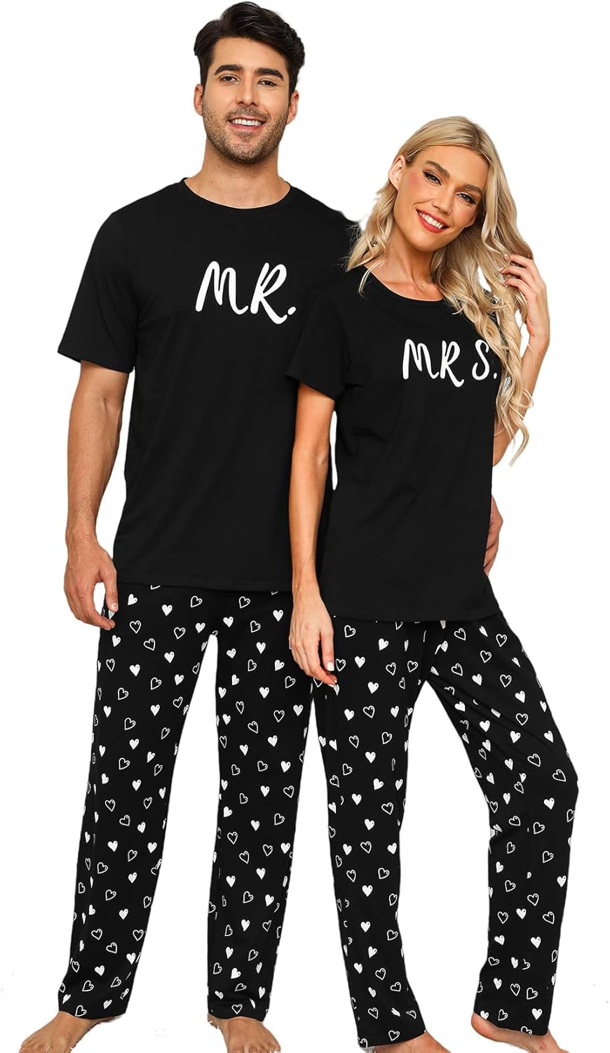 Amazon.com: EISHOPEER Cotton Matching Pajamas for Couples Cute Printed ...