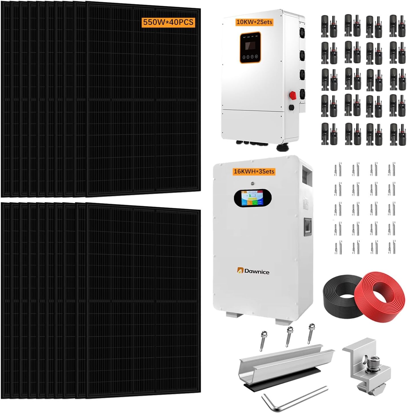 Amazon.com : 20KW Hybrid Solar Power System Complete Kit 3Sets 51.2V ...