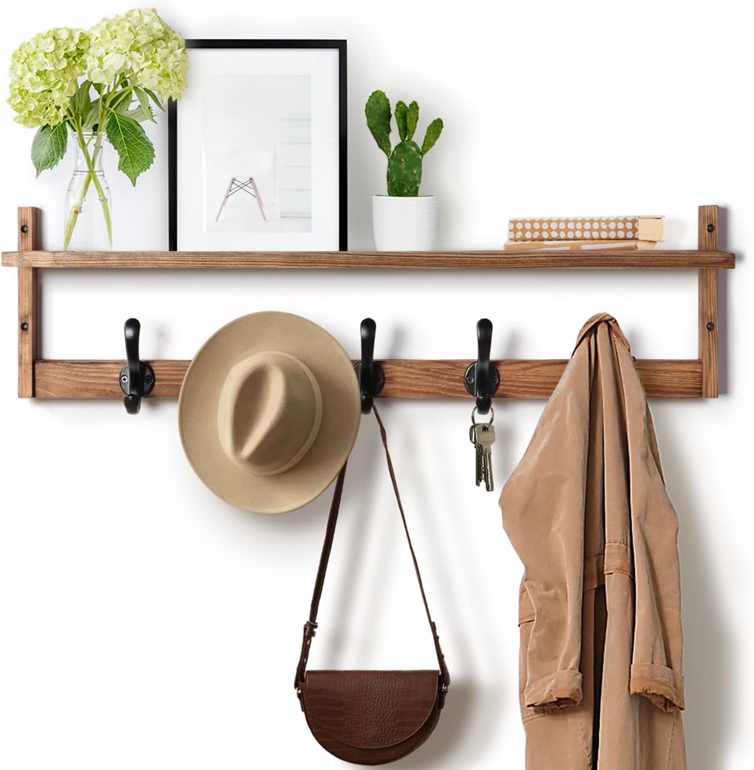 Amazon.com: Tatub 29'' Coat Rack Wall Mount with Shelf, Wood Wall Hooks ...