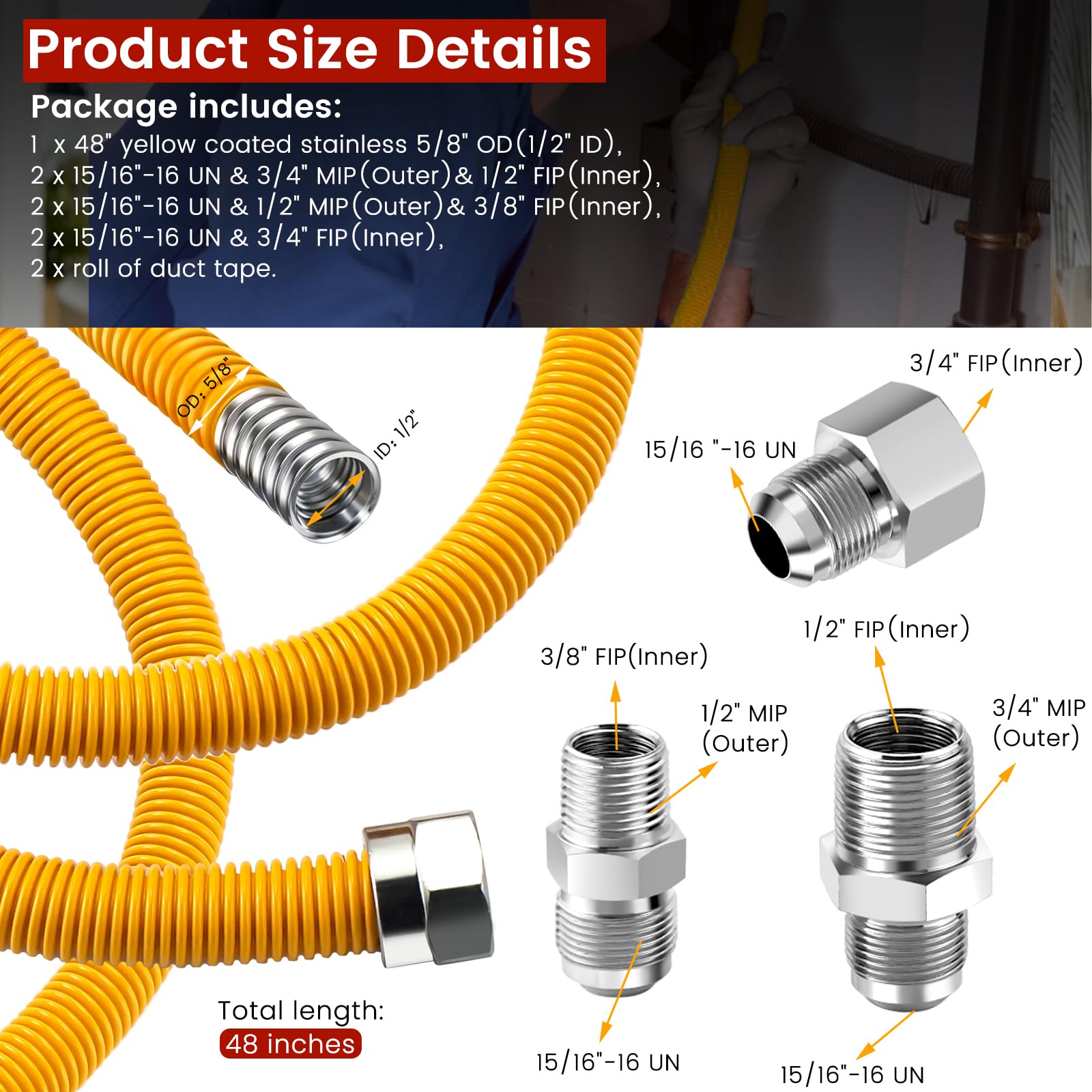 Snapklik.com : Puxyblue 2025 NEW 48" Flexible Gas Line Kit For Dryer ...