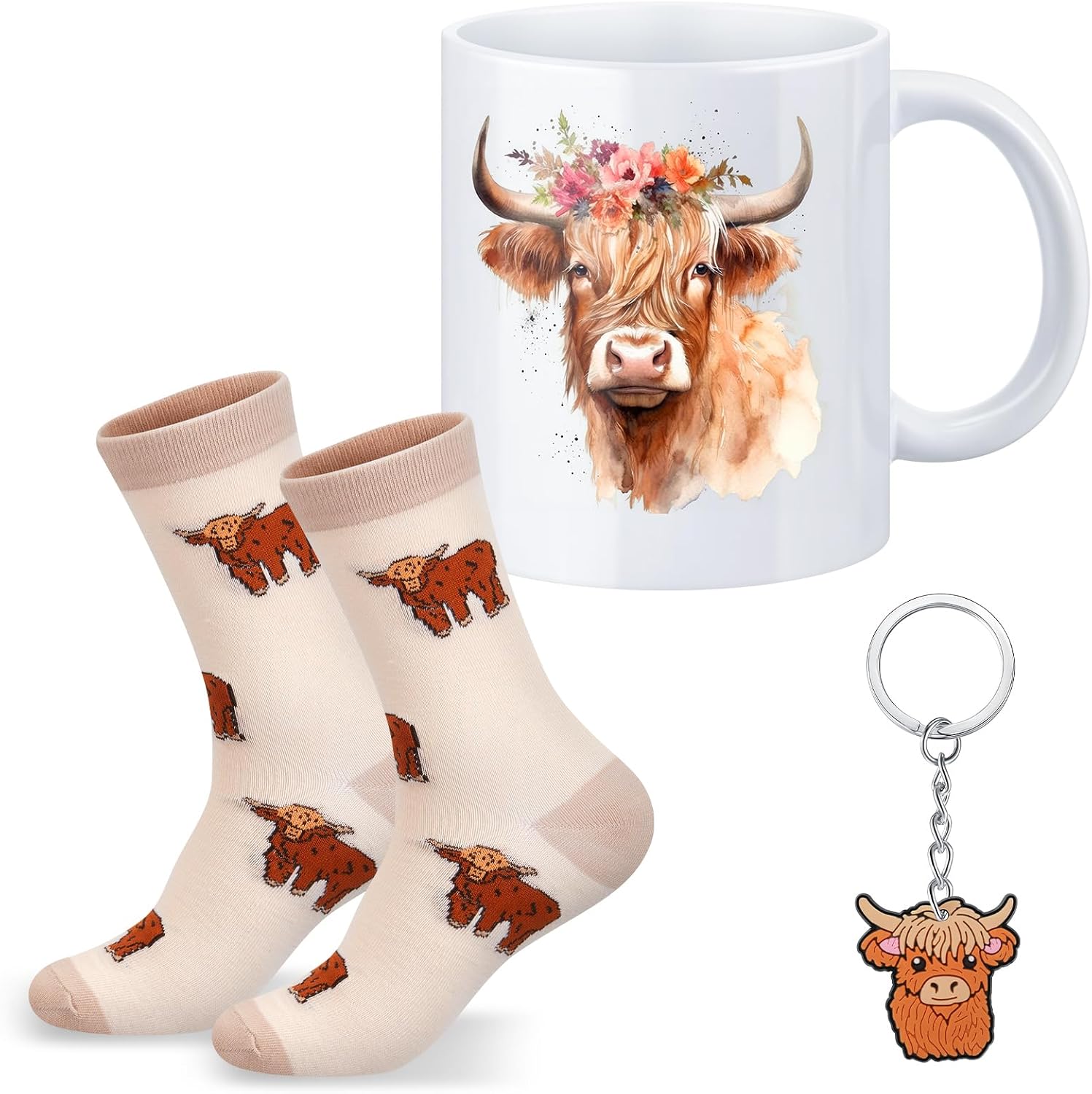 Hestya 3 Pieces Highland Cow Gift Set for Women Include 1 Ceramic Mug ...