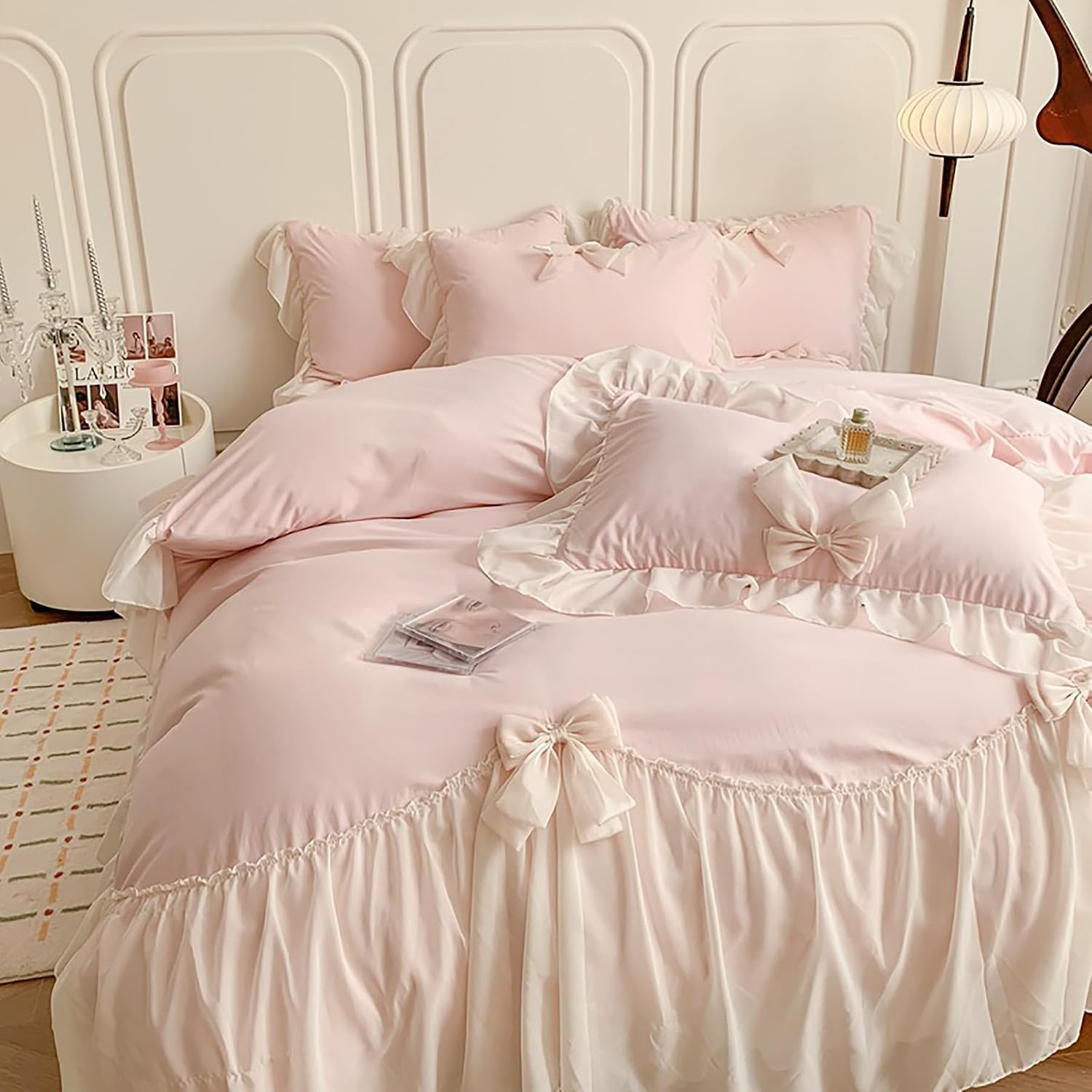Amazon.com: Generic Pink,Twin XL, Princess Style 4 Piece Bedding Set ...