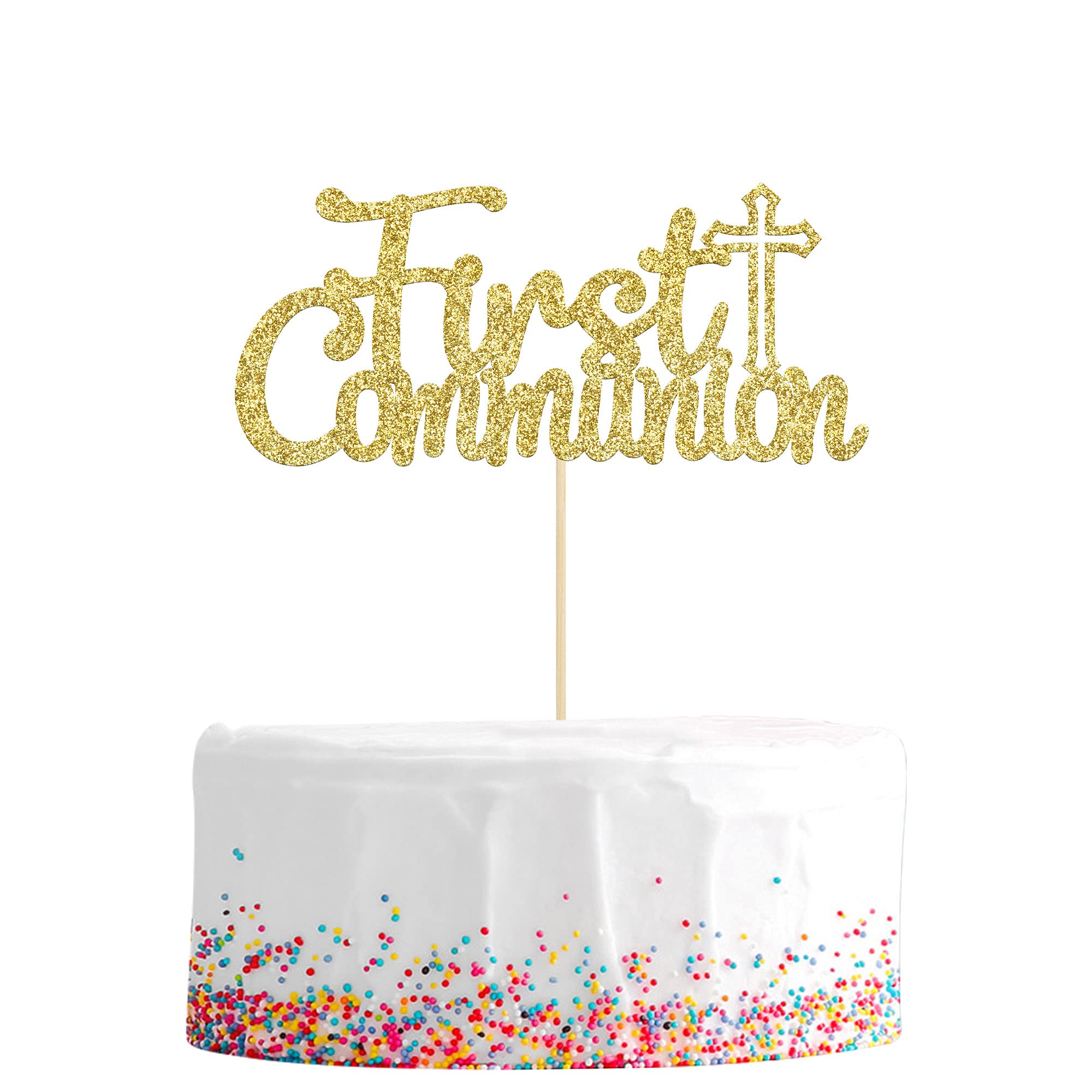 Buy Gyufise 1Pcs Gold Glitter First Communion Cake Topper First ...