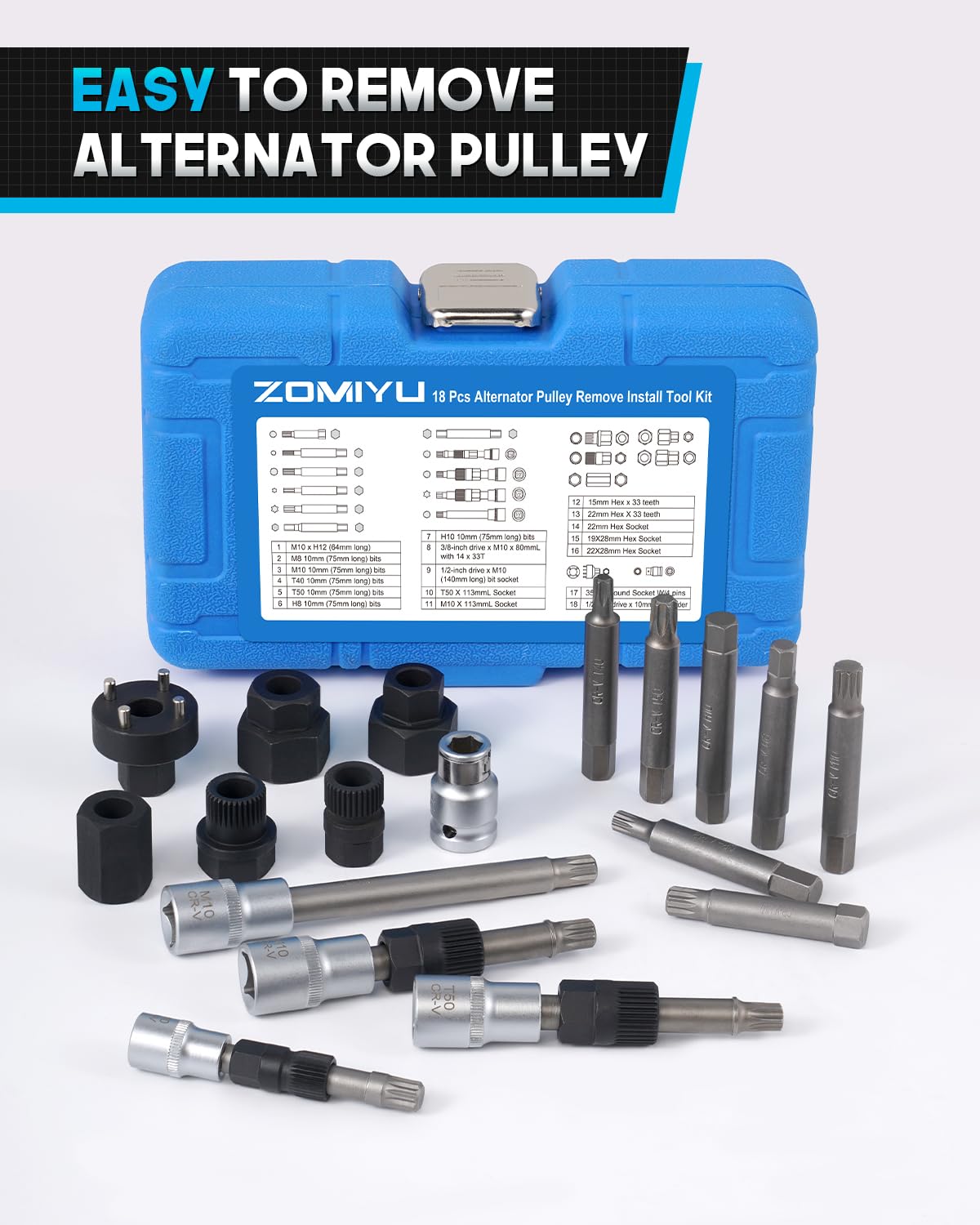 Snapklik.com : ZOMIYU 18PCS Alternator Pulley Remove Install Tool Kit ...