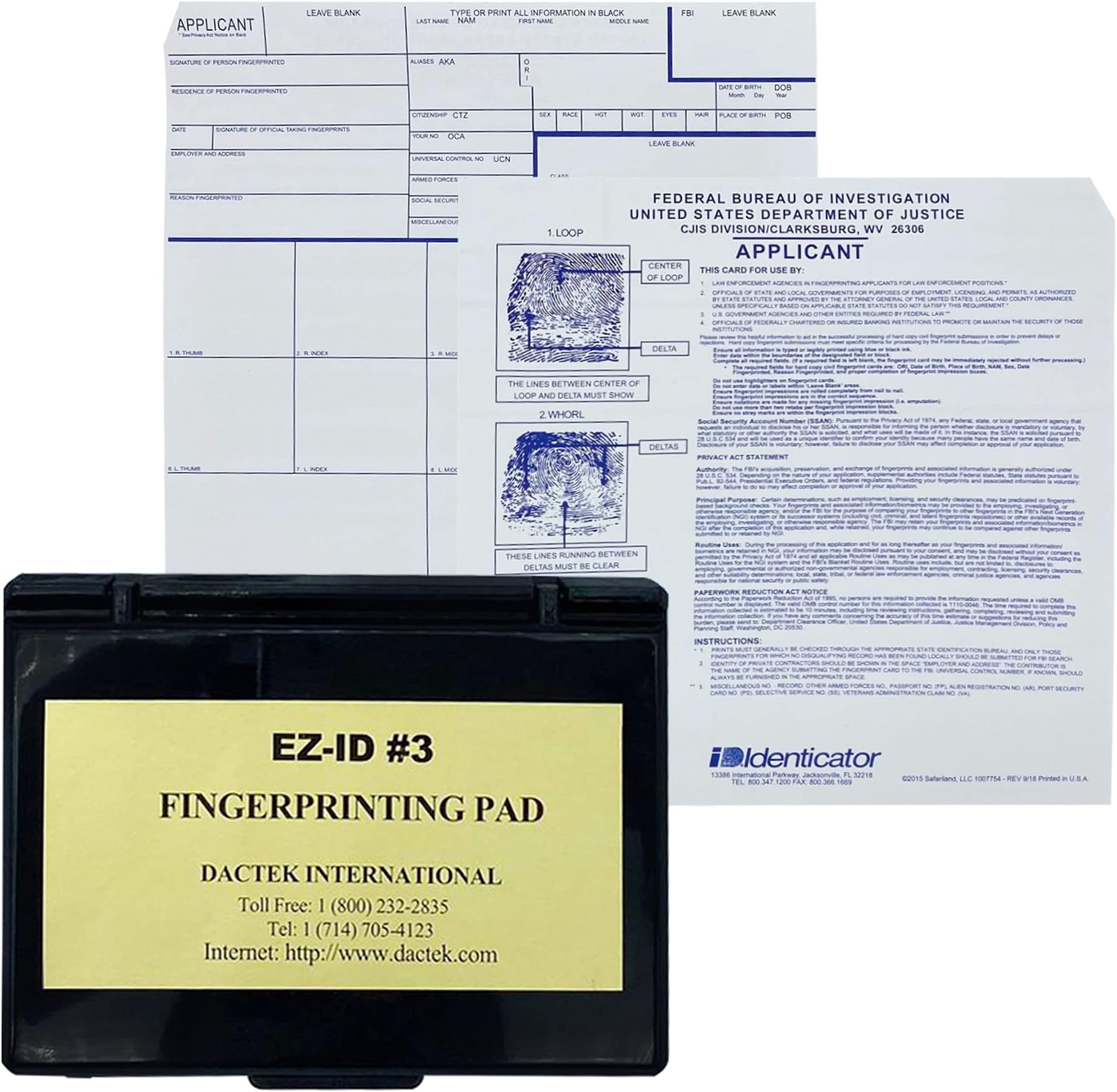 Amazon.com : Fingerprint Kit Set - Dactek EZ ID3 Finger Print Ink Pad ...