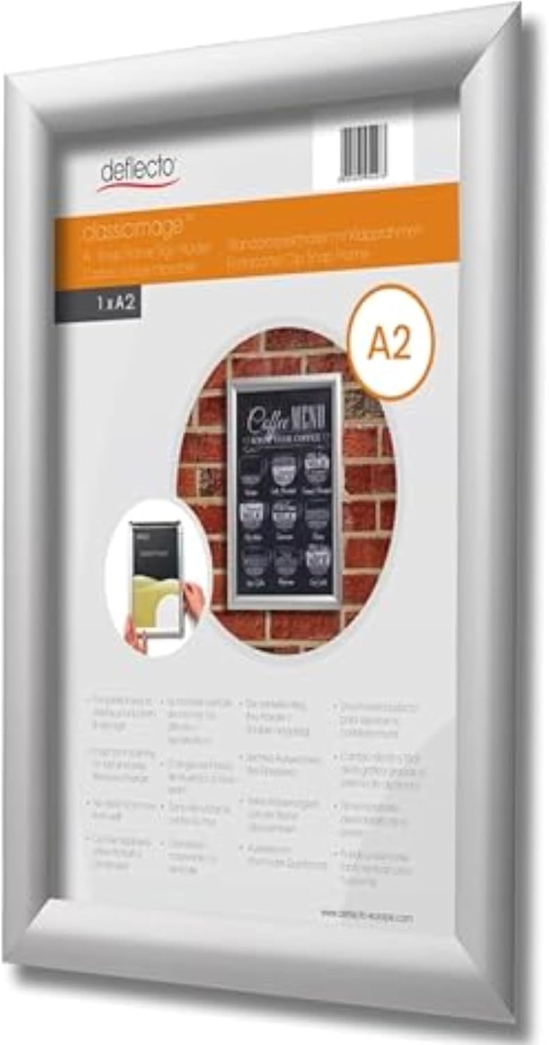 Deflecto Pk 5 x A2 Snap Frame Silver - Aluminium Clip Frames - Wall ...