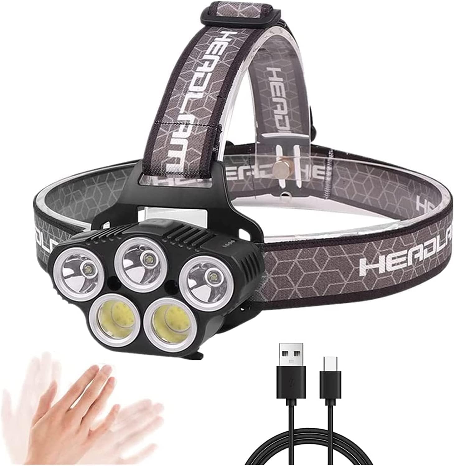 Amazon.com: Head Torch LED Headlamp Rechargeable LED Head Torch 5 LED ...