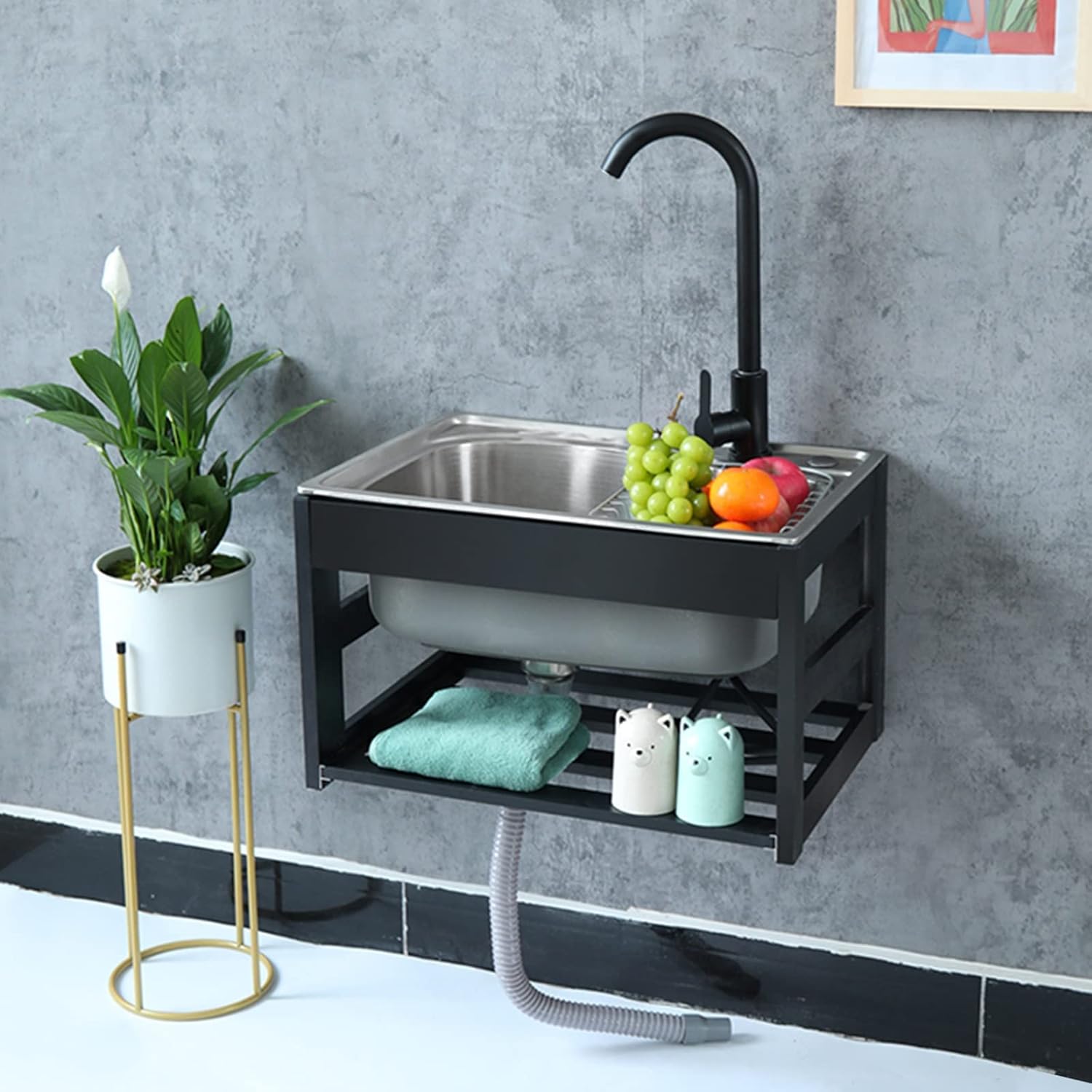 Amazon.com: Stainless Steel Single Basin Kitchen Sink,Wall Mount ...