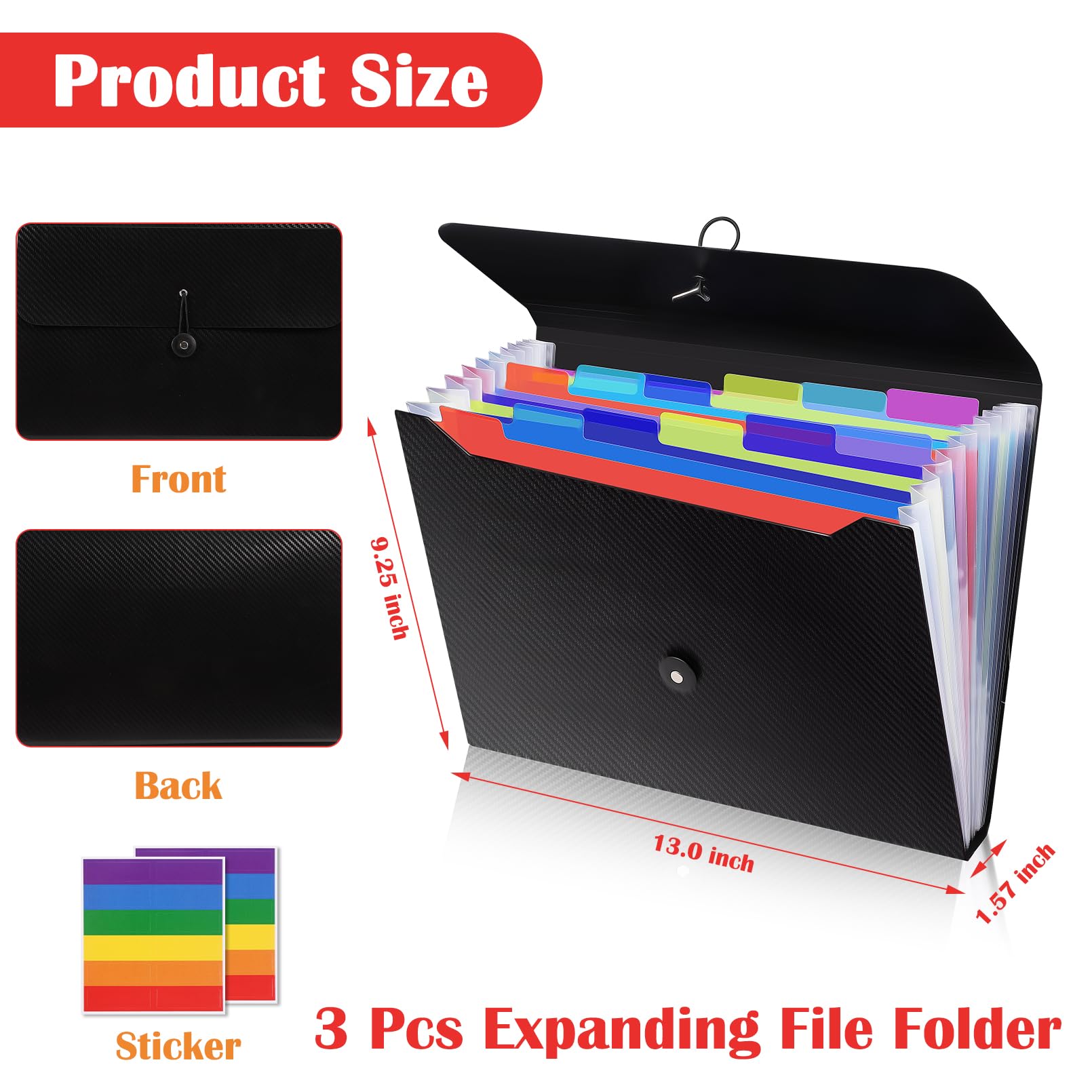 Snapklik.com : Dyrfolm 3 Pcs Accordion Folder 13 Pocket Expanding File ...