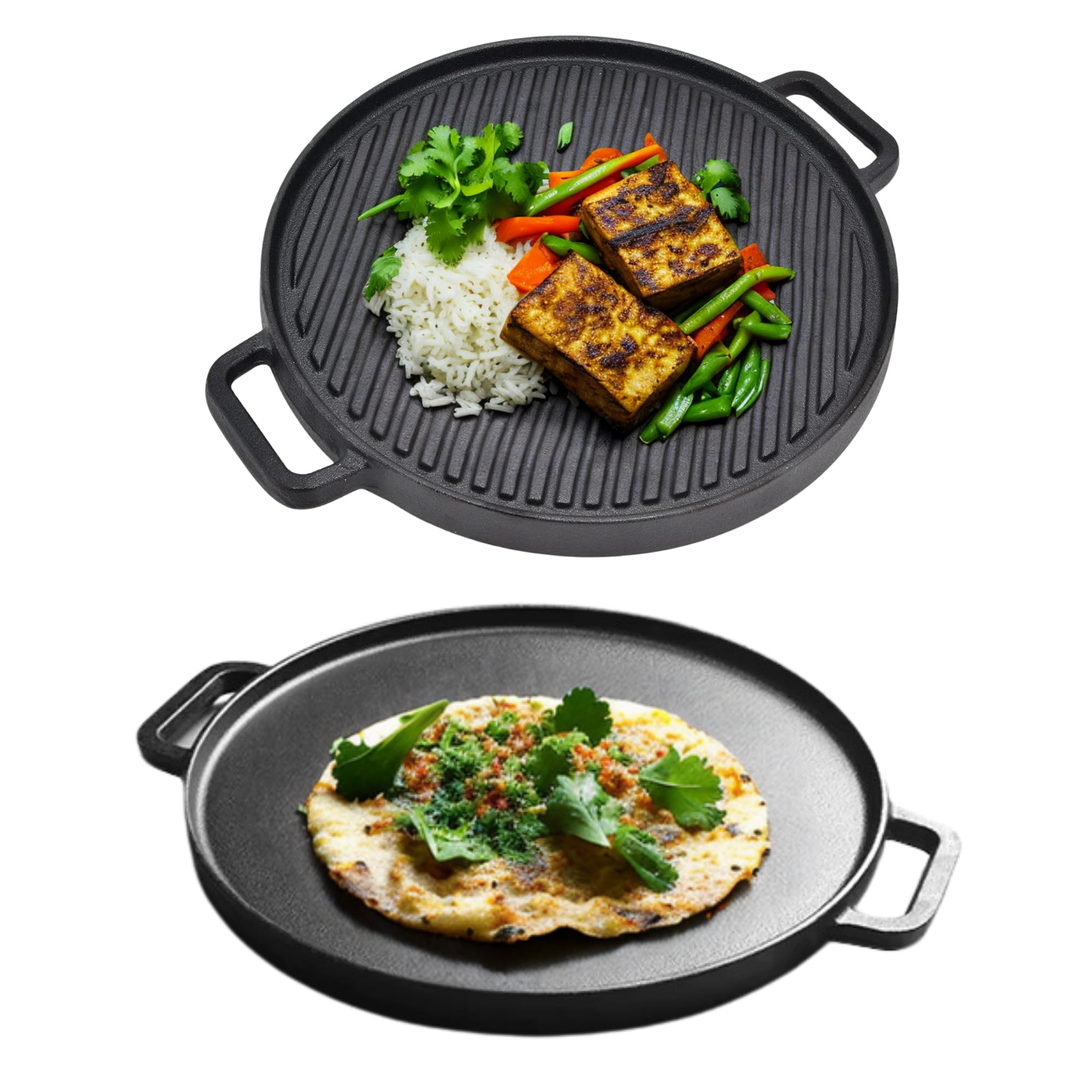 Buy HomeEssentials Pre Seasoned Cast Iron Double Side Pan with Glass ...