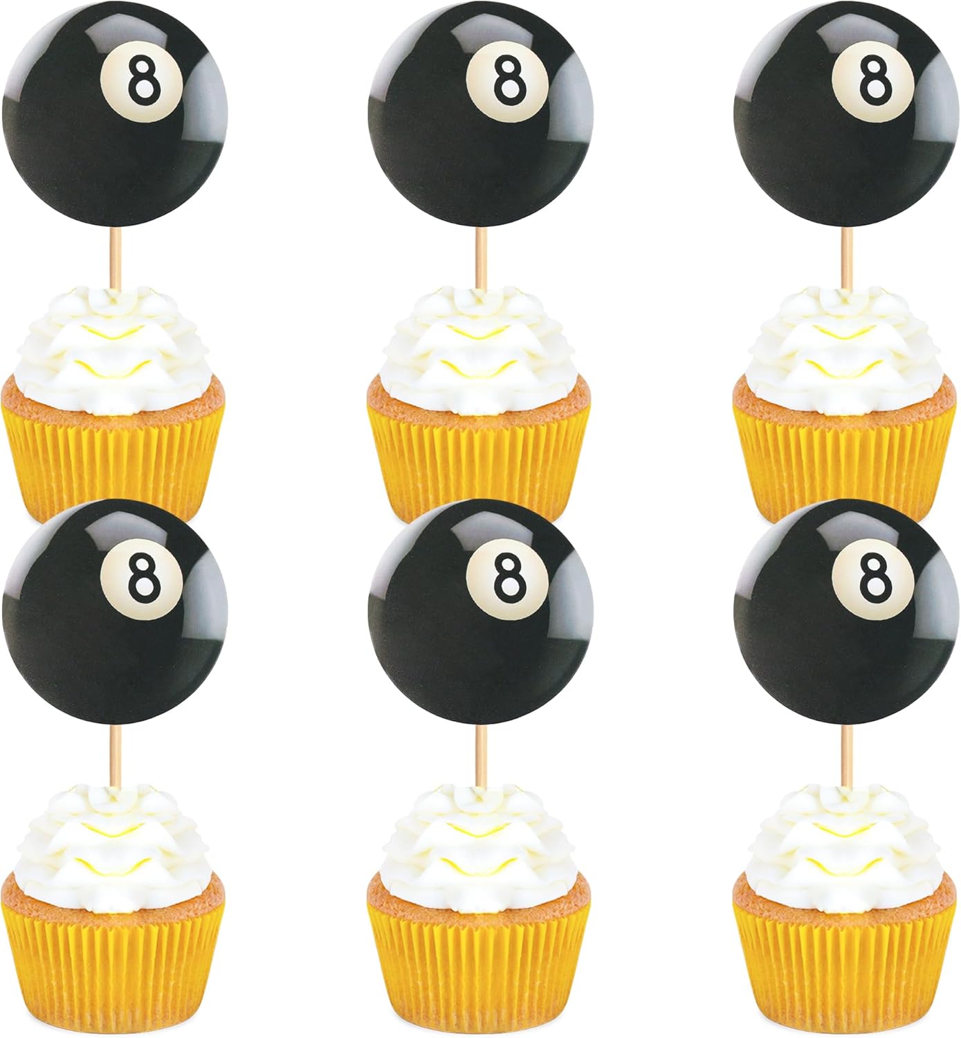 Amazon.com: Ercadio 24 Pack Double Sided Pool Ball Cupcake Toppers ...