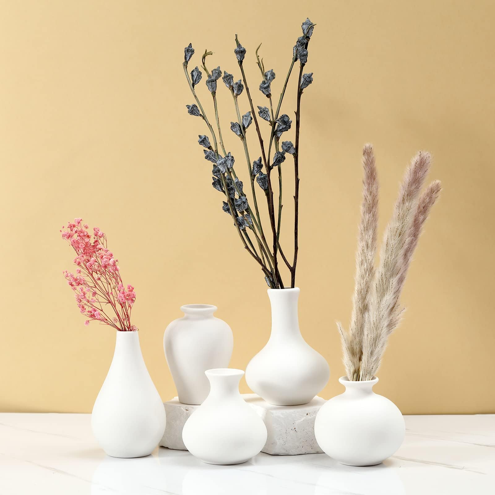 Amazon.com: Ceramic Vase Set- 3 Small Vases, Face Vase, White Vase ...