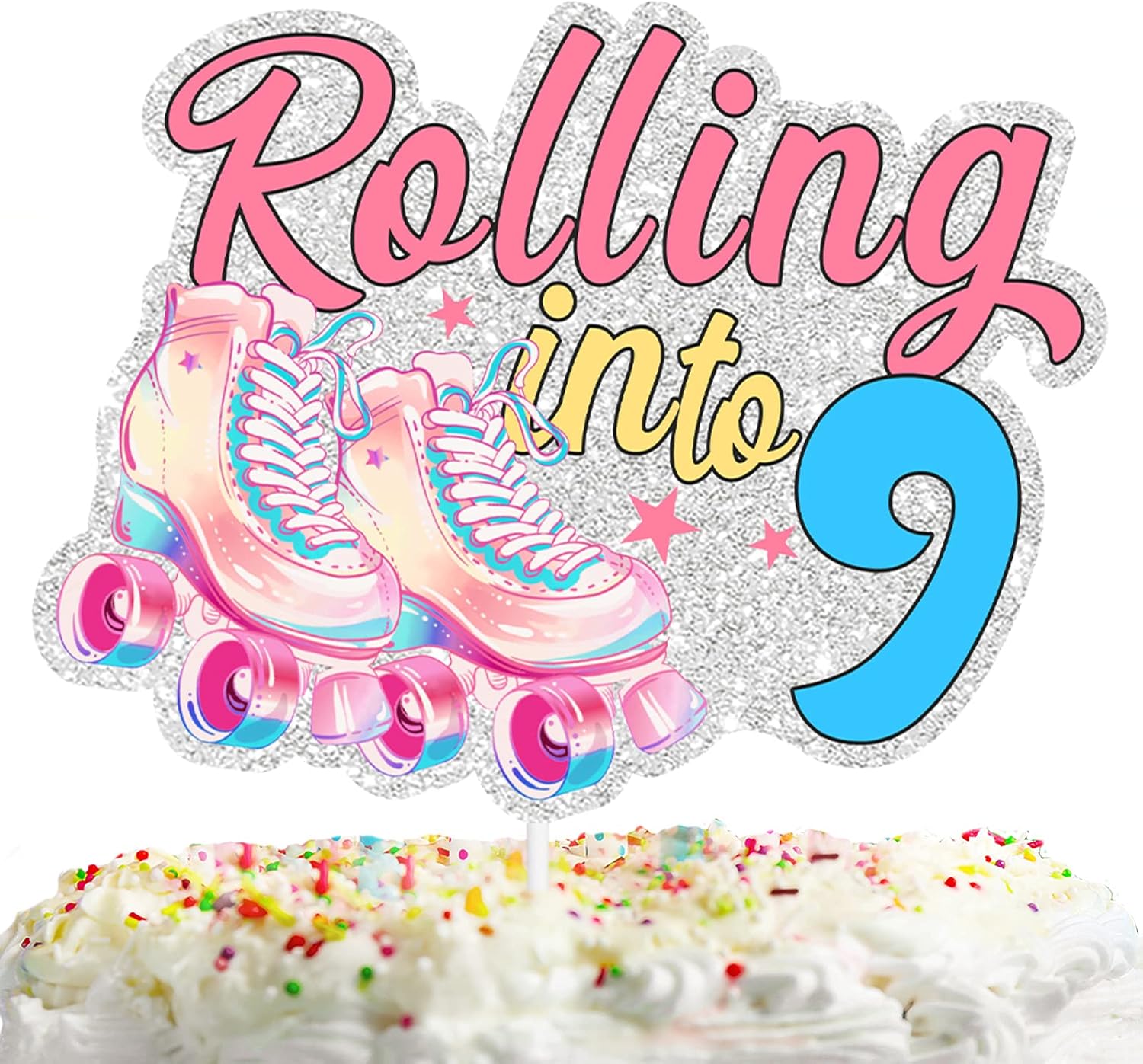 Amazon.com: Pink Glitter Roller Skates Cake Topper Pick for Children ...