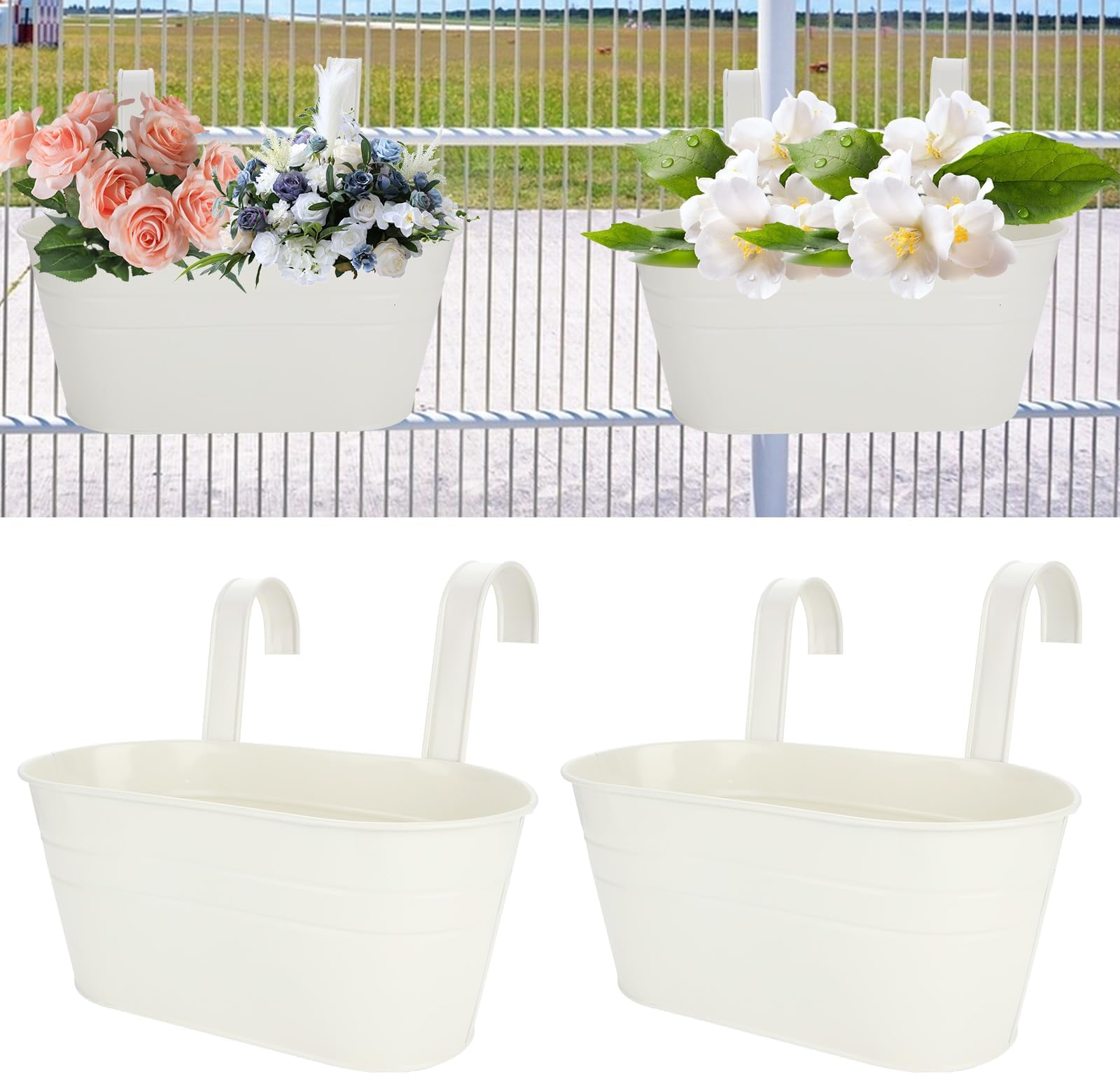 DAJAVE Pack of 4 Metal Hanging Flower Pot, 27.5 cm Hanging Flower Pot ...