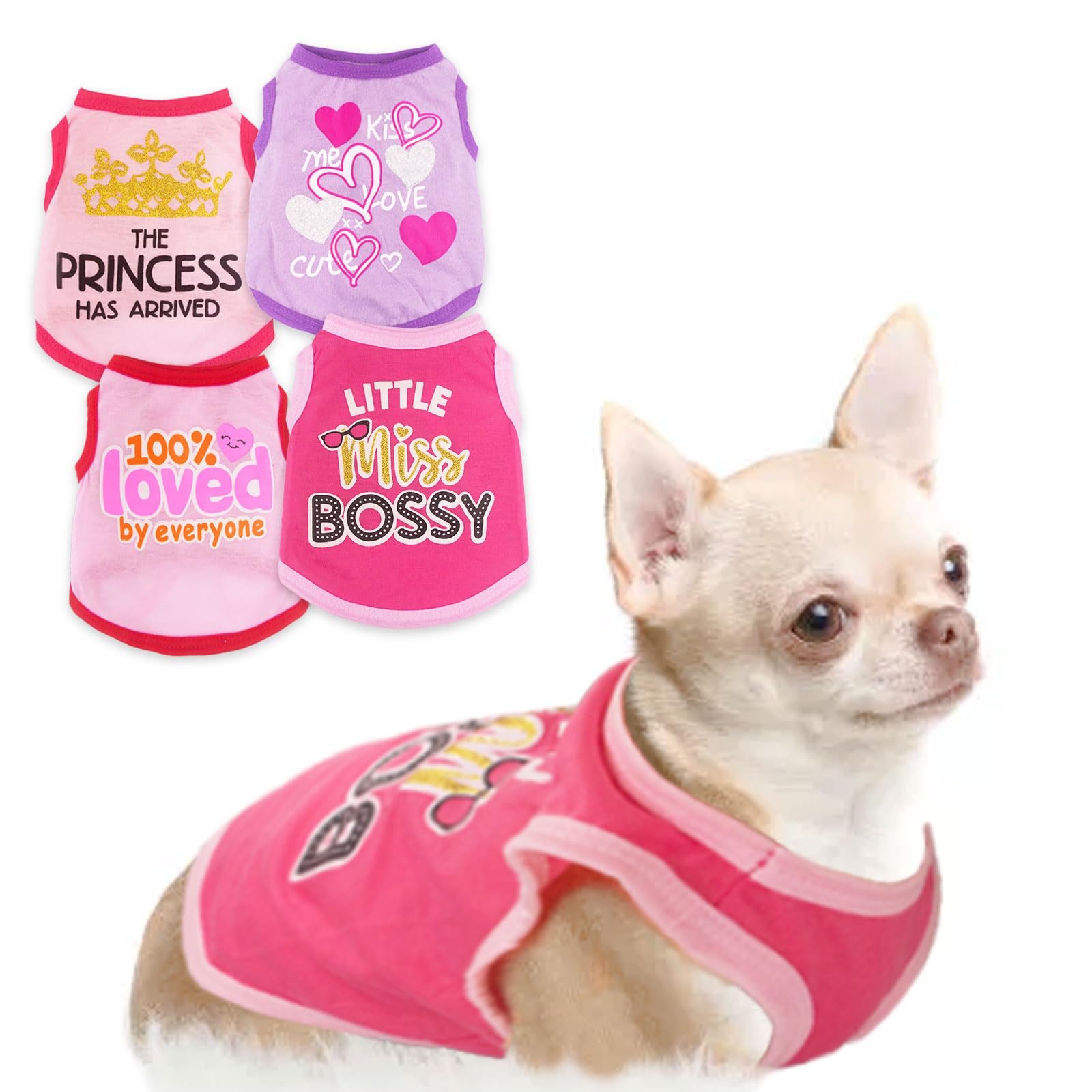 Amazon.com : 4 Pieces Small Dog Clothes Girl Dog Clothes Cute Pink ...