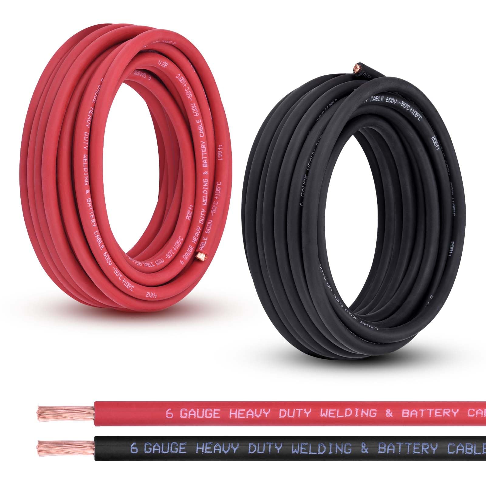 Snapklik.com : 6 Gauge Battery Cable, 30FT Red + 30FT Black 6 AWG Pure ...